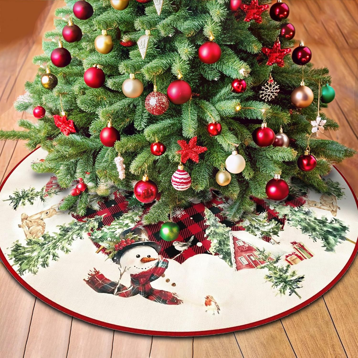 Amazon.com: Christmas Tree Skirt 48 Inch Winter Snowman Pine Tree Xmas ...