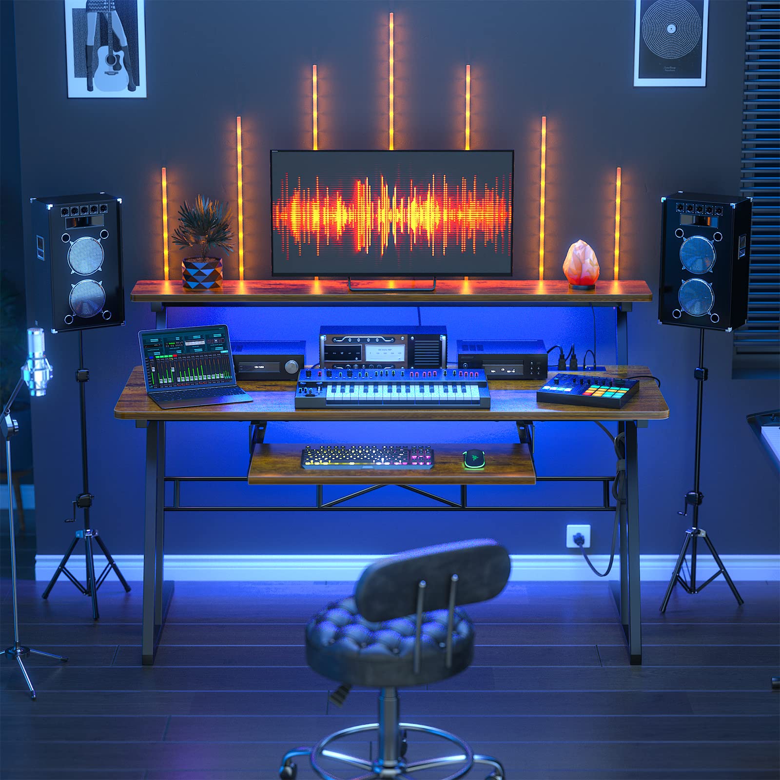Music Workstation Desk Design 001 | Music Studio Desk | Keyboard Tray