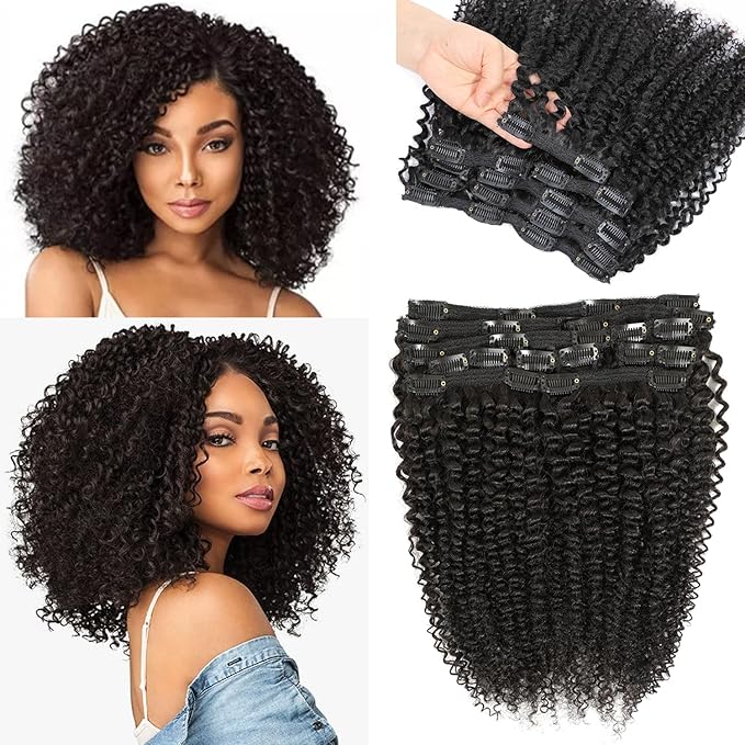Nexyshe Kinky Curly Clip in Hair Extensions - Real Human Remy Hair ...