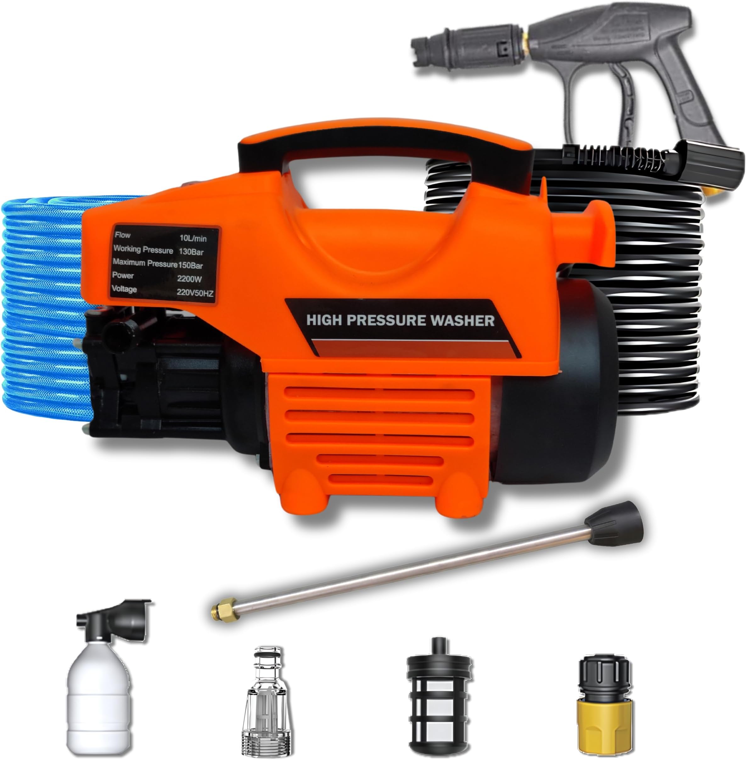 Woscher 878 High Pressure Washer 150 Bars,1800 Watts,8L/ Min Water Flow ...