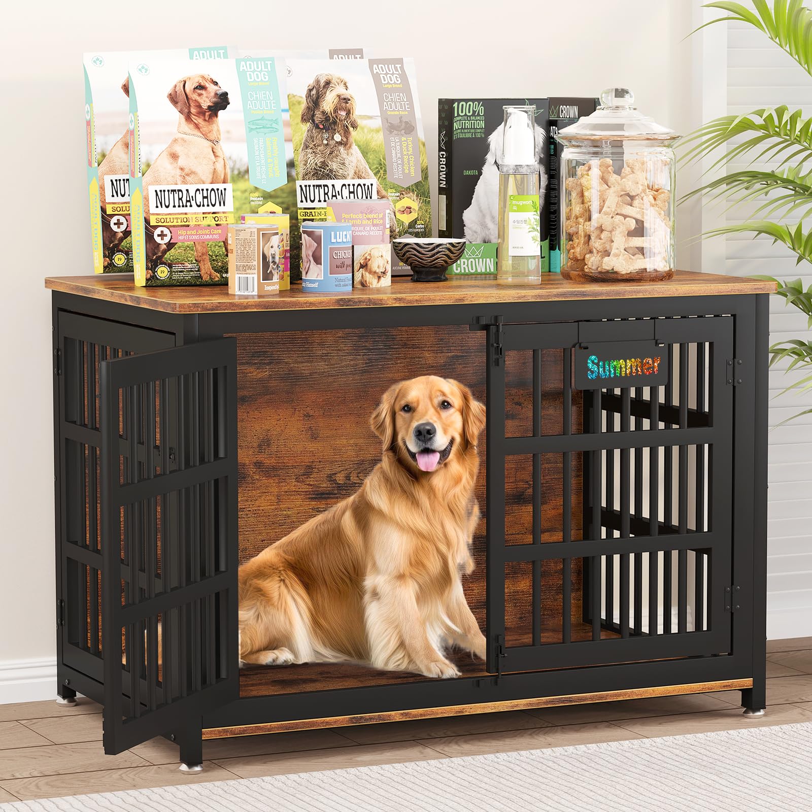 Amazon.com : EasyCom XL Dog Crate Furniture with Name Tag, Heavy Duty Dog Kennel Indoor for ...