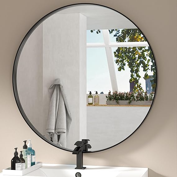 Amazon.com: Hasipu Round Black Mirror 32 Inch Round Bathroom Mirror ...
