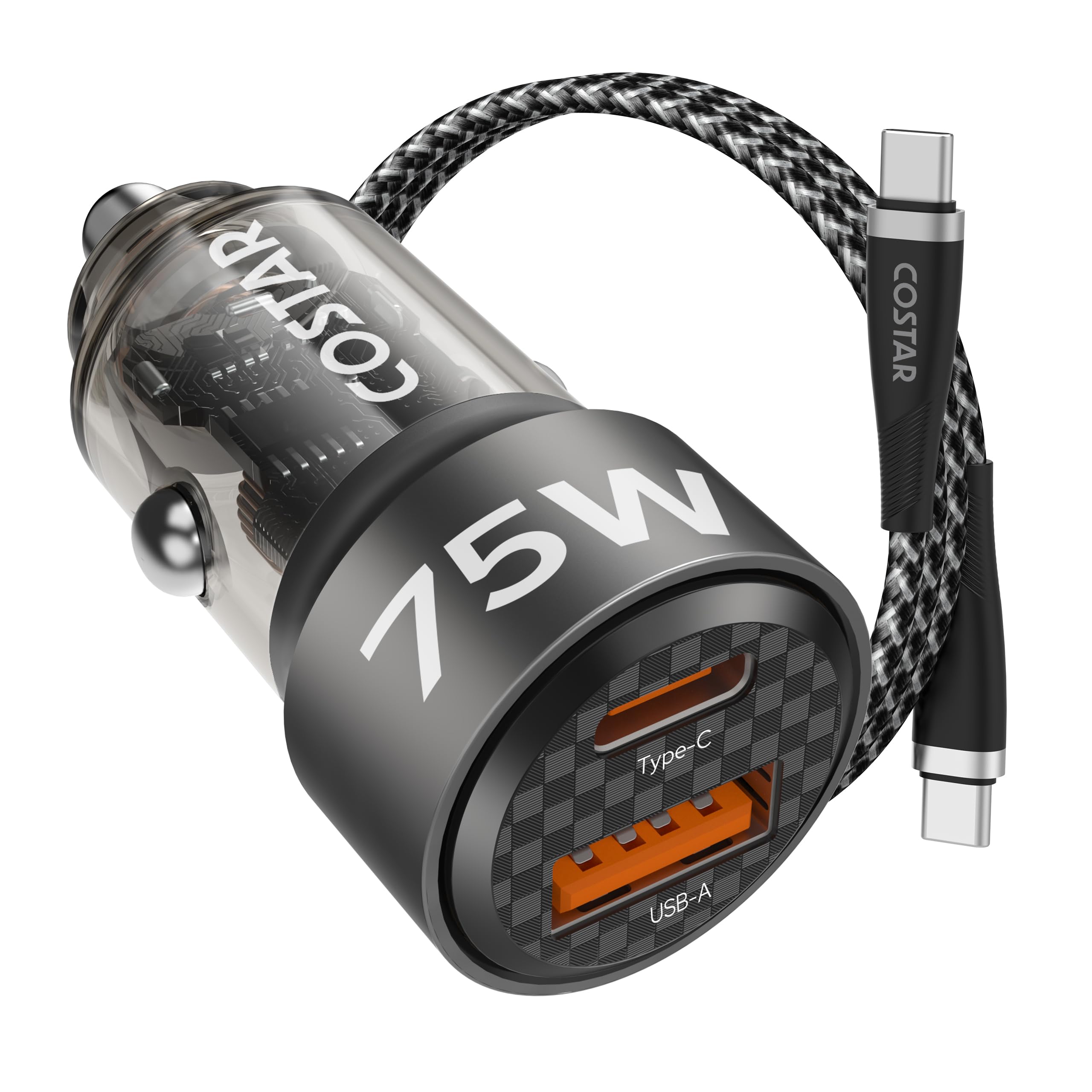 COSTAR 75W Car Charger Fast Charging with Dual Ports, Type-C QC 45W ...
