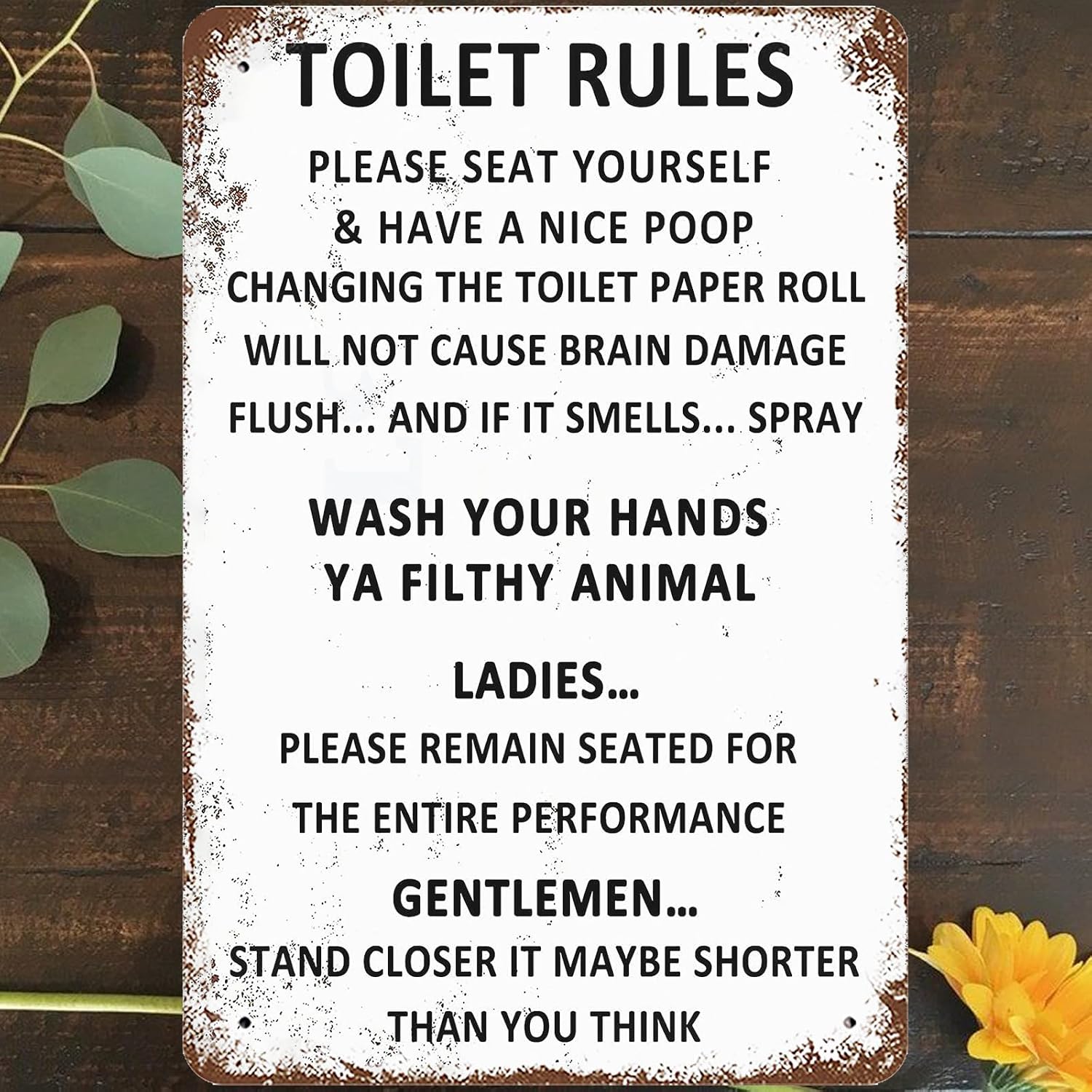 Amazon.com : Vintage Metal Tin Sign 8"x12", Funny Toilet Rules Wall Art ...