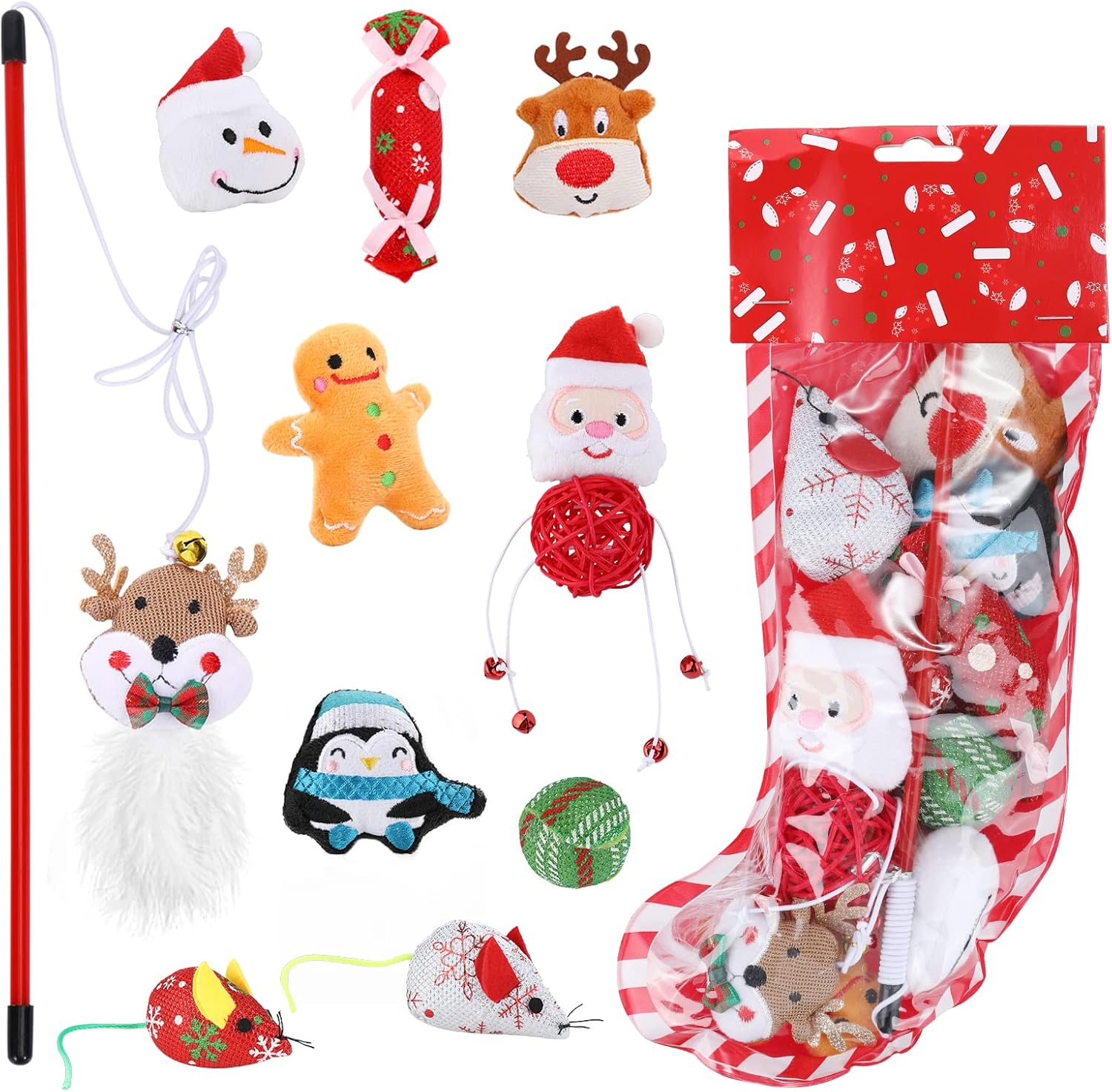 Amazon.com : Lewondr Christmas Stocking Set Cat Toys, 10-Piece Variety ...