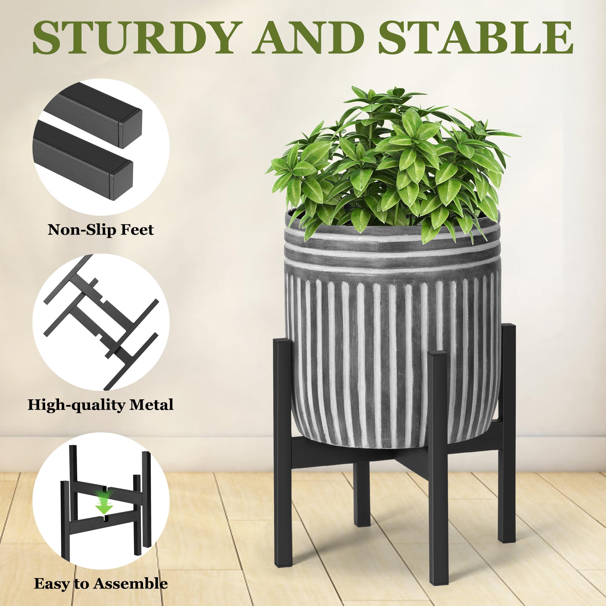 Plant Pot with Stand, Set of 2 Modern Flower Pots, Planters for Indoor ...