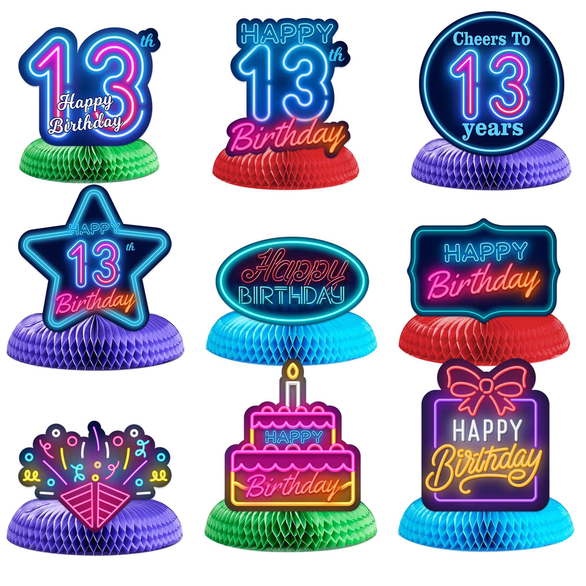 Amazon.com: Happy 13th Birthday Neon Glow Theme Table Honeycomb ...