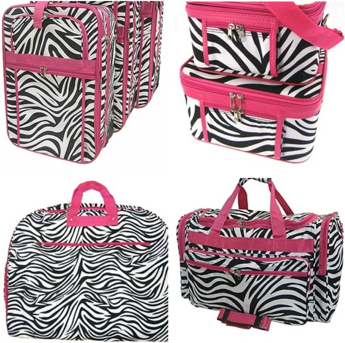 Amazon.com: 7 Piece Pink Trim Zebra Print Luggage Set - 3 Suitcases ...