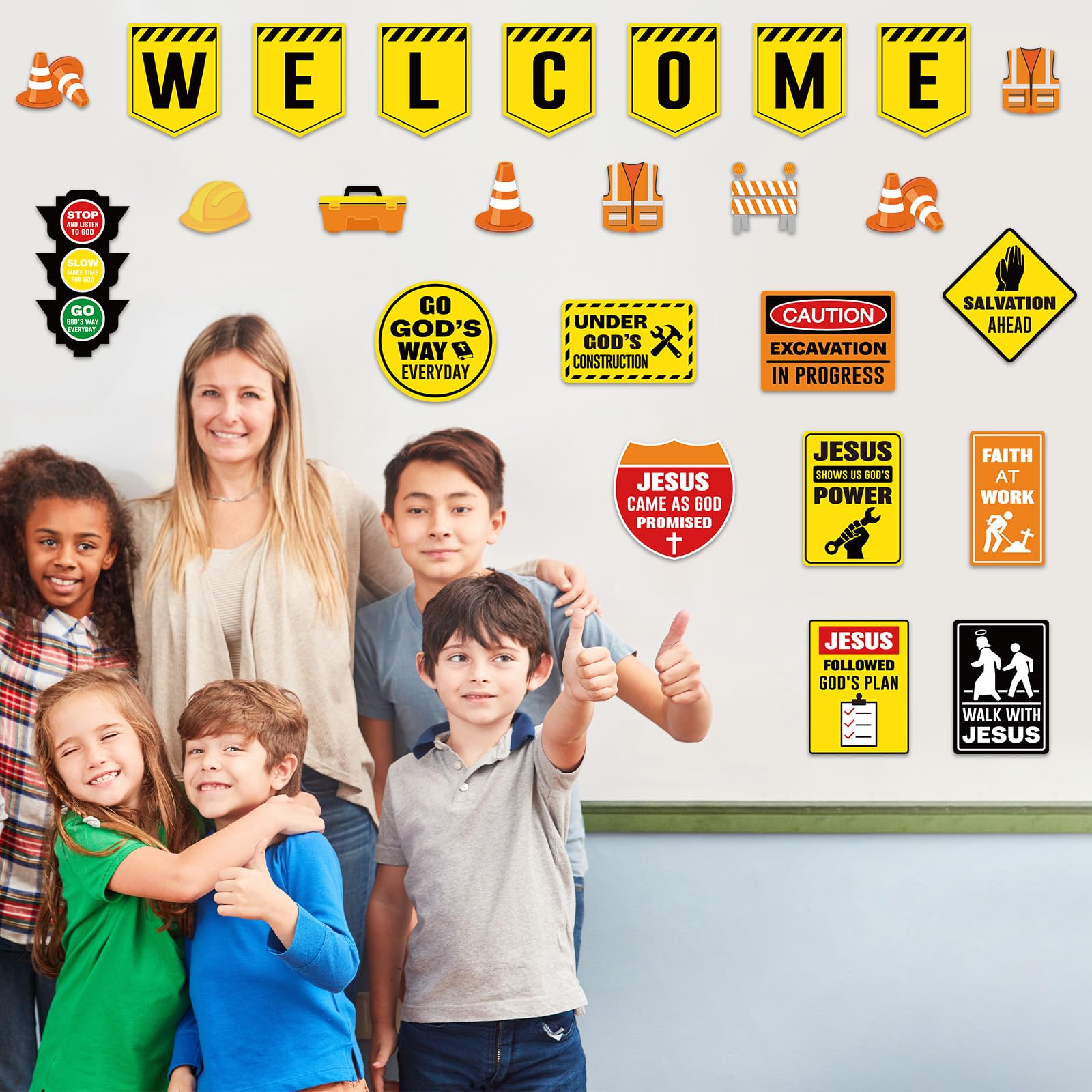 Snapklik.com : 67 Pcs Christian Construction Classroom Decorations ...