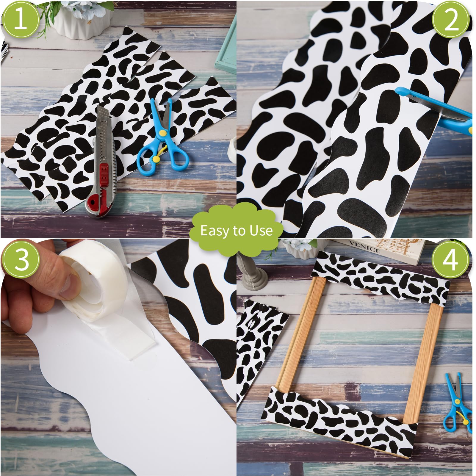 Snapklik.com : 72 Feet Cow Print Bulletin Board Border Black And White ...