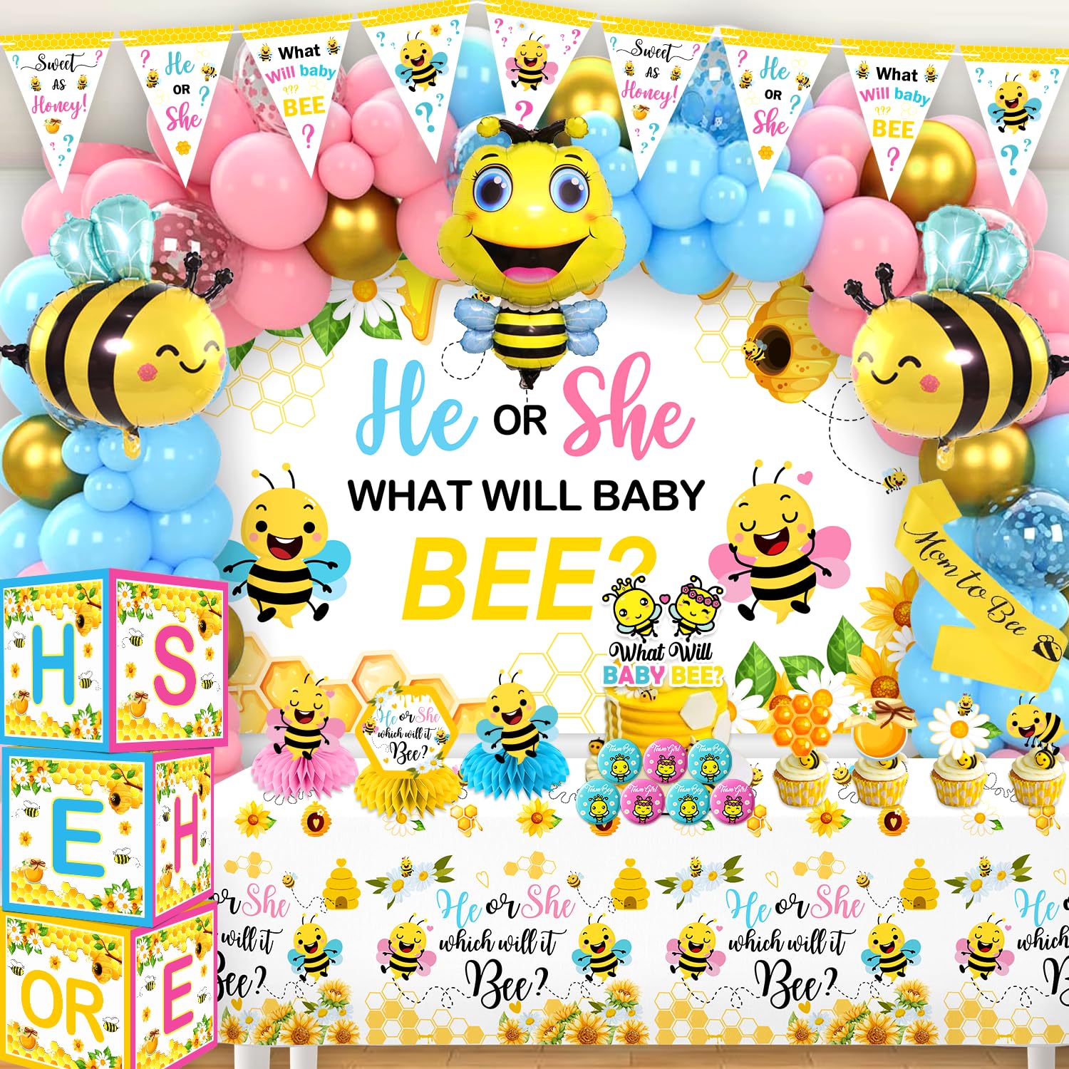 Amazon.com: 151pcs What Will It Bee Gender Reveal Decorations, Bee ...
