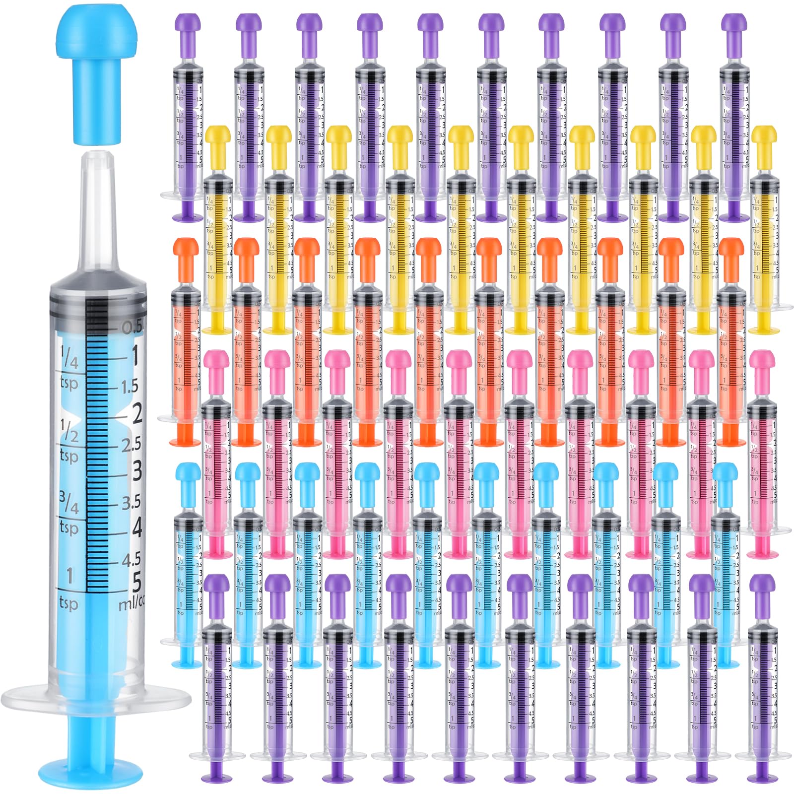 Trelaco 100 Pieces Plastic Syringe For Liquid With Caps Oral ...