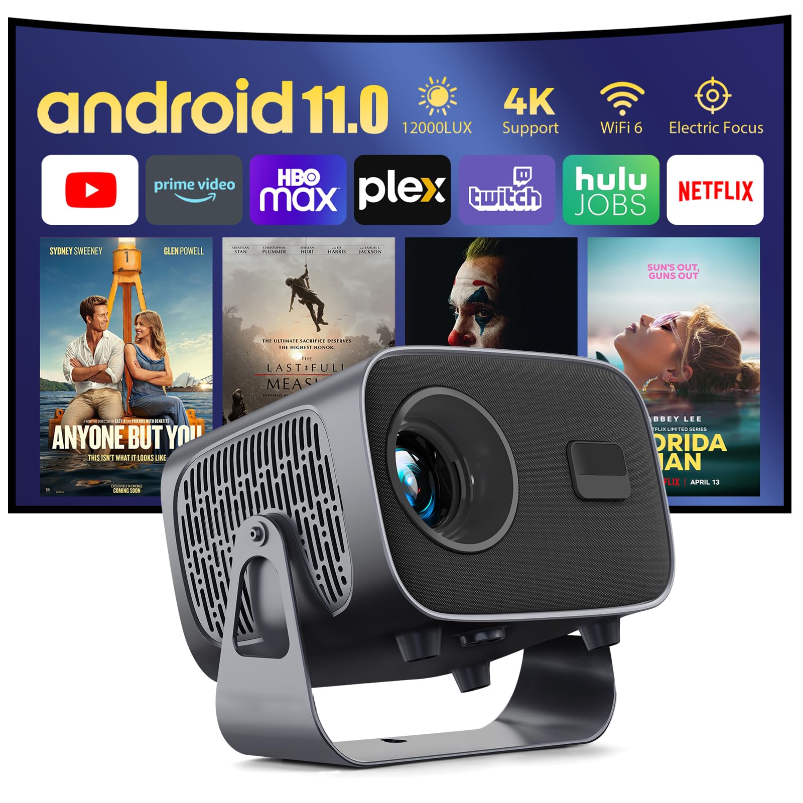 【Netflix auto Update】 360° Rotating Android Projector,720P Native 1080 ...