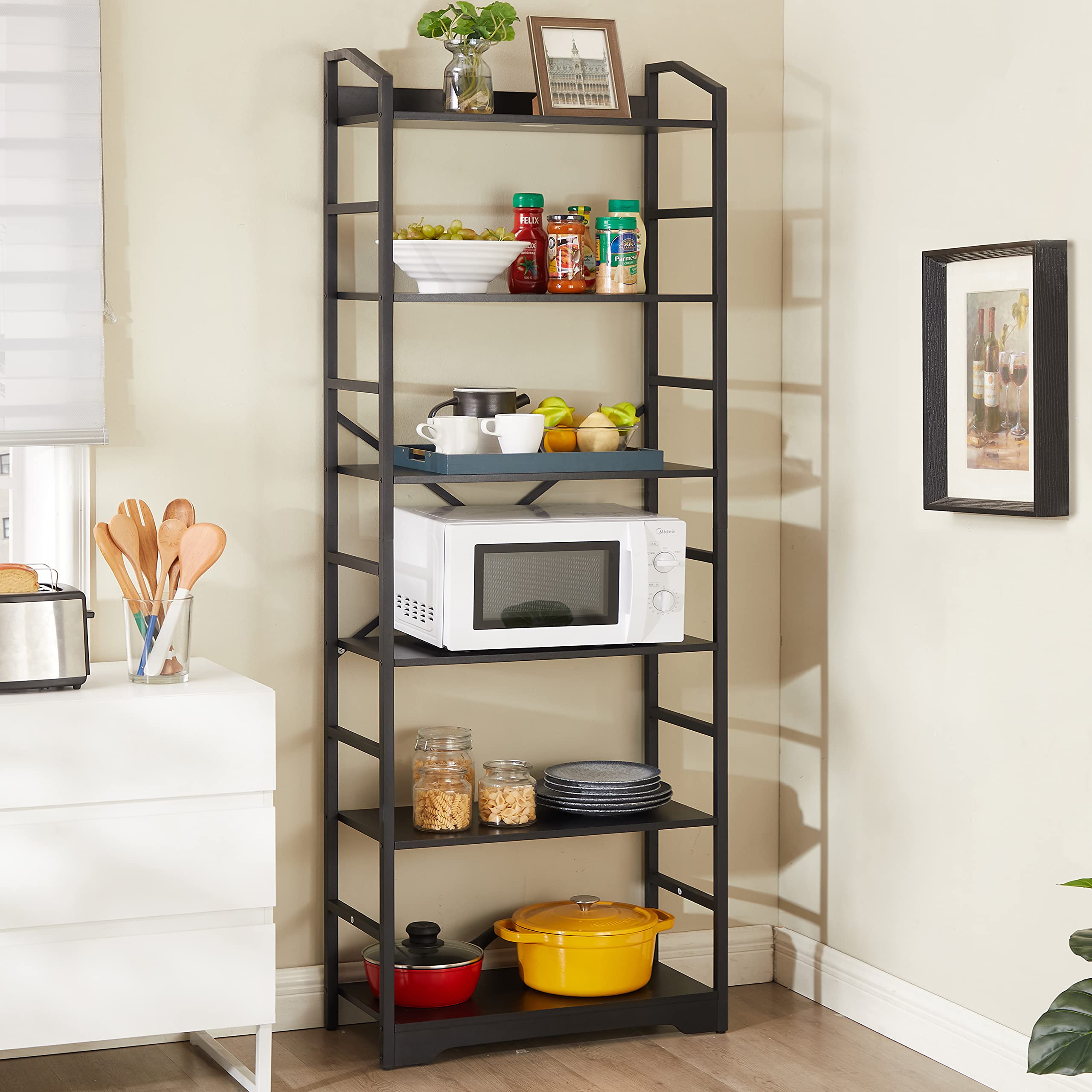 Vagusicc Industrial Display Standing Bookshelf, 6-Tier Tall Bookcase ...