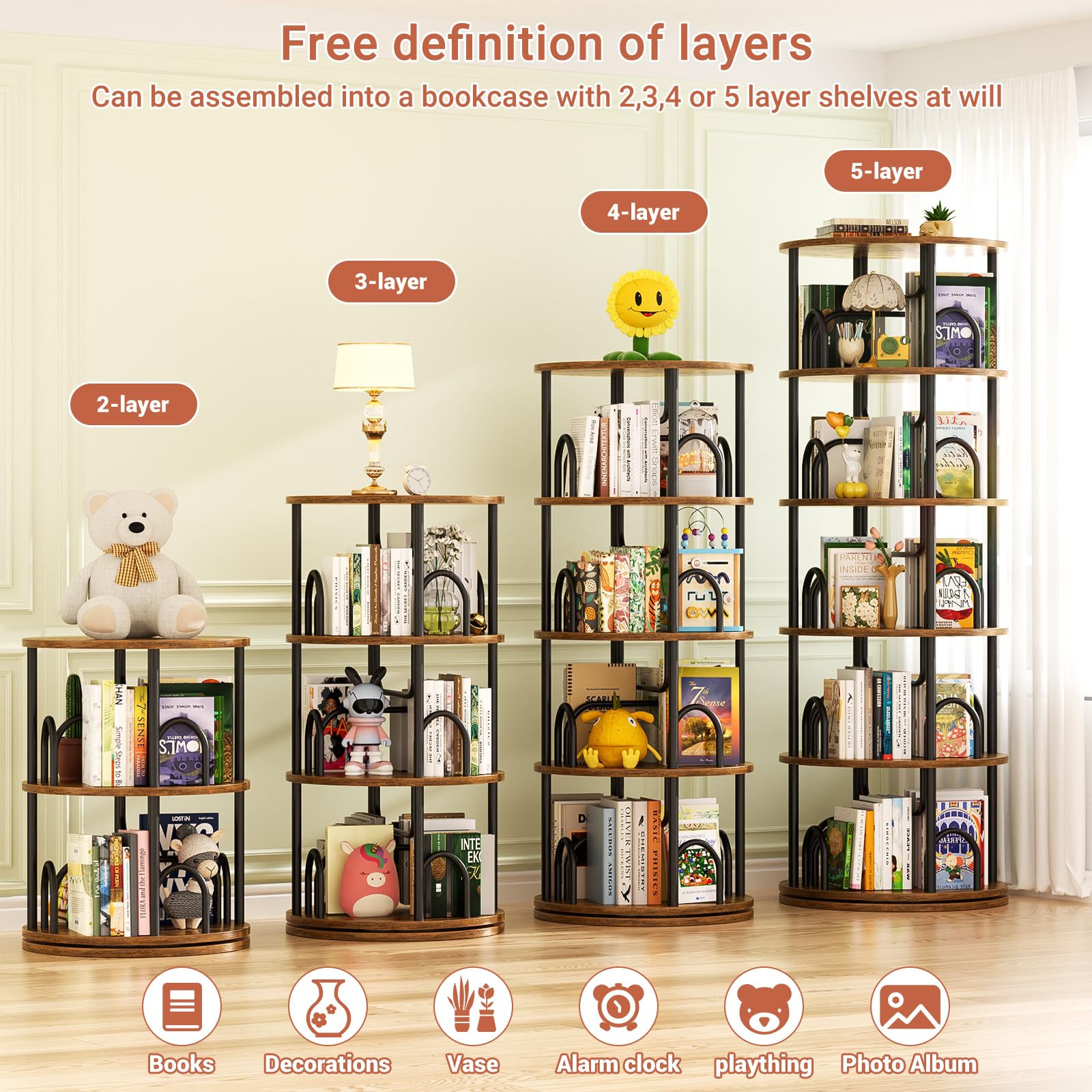 Snapklik.com : 5 Tier Rotating Bookshelf Tower, 360 Display Spinning ...