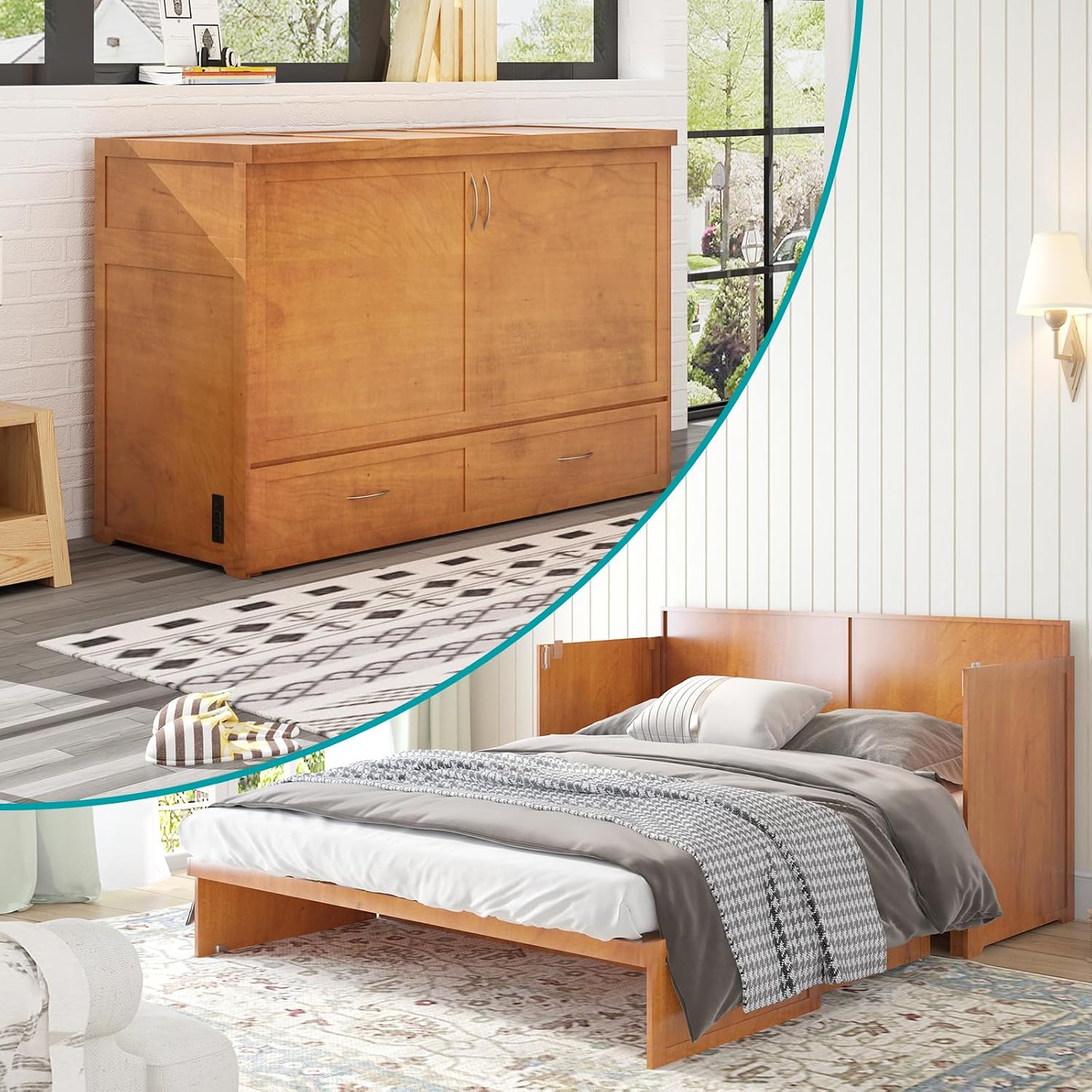 Amazon.com: BALUS Murphy Bed Cabinet, Queen Cabinet Bed with Foldable ...