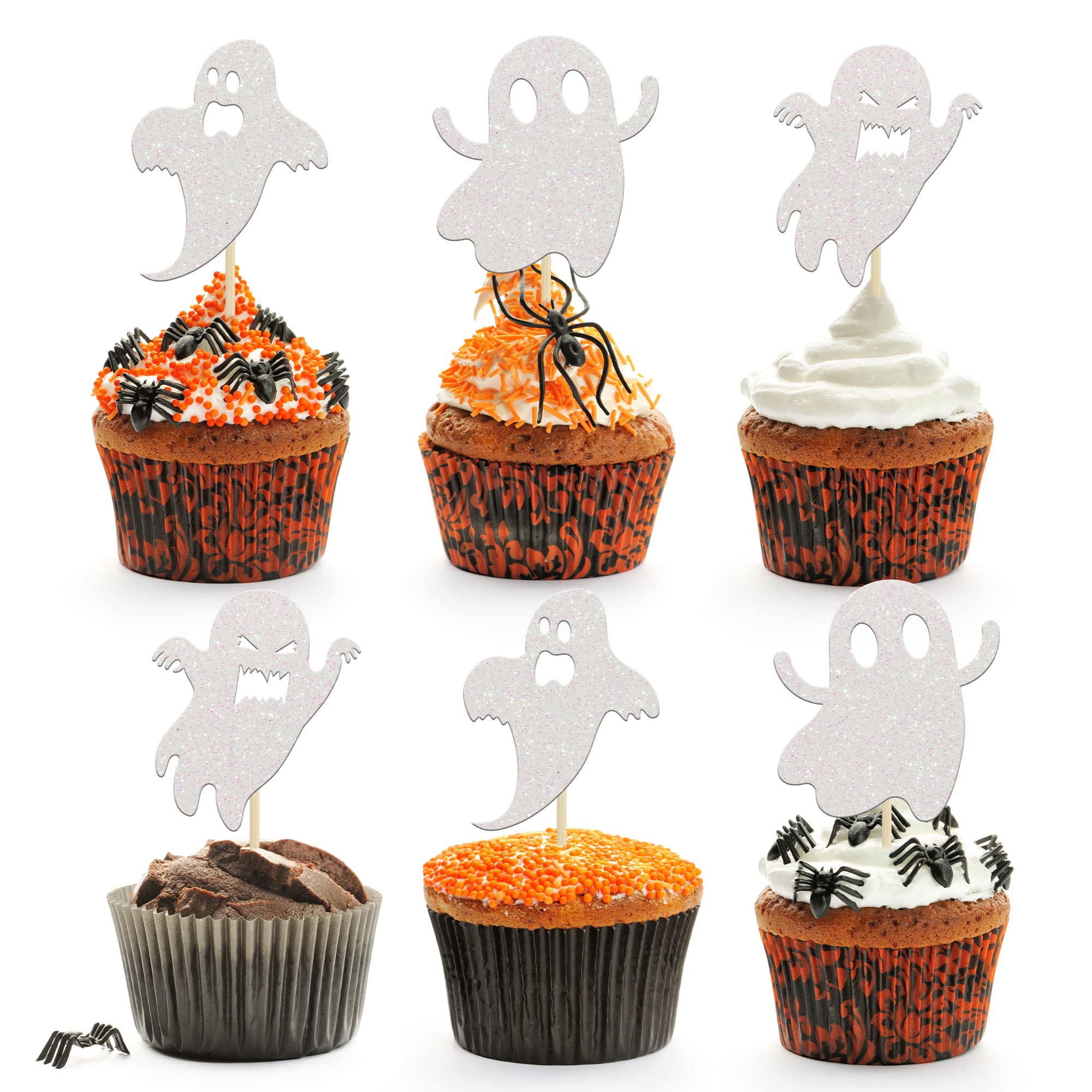 Amazon.com: Gyufise 24Pcs Halloween Ghost Cupcake Toppers White ...
