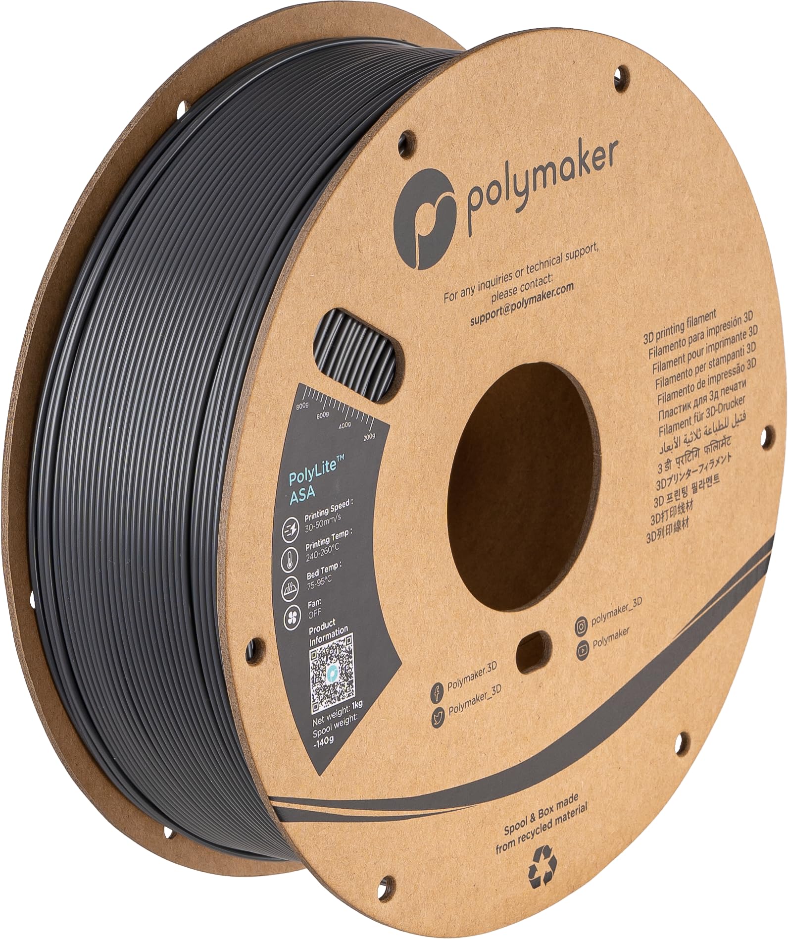 Polymaker ASA Filament 1.75mm Dark Grey, 1kg ASA 3D Printer Filament ...