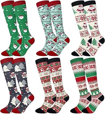 Amazon.com: Croknit 6 Pairs Christmas Compression Socks for Women Men ...
