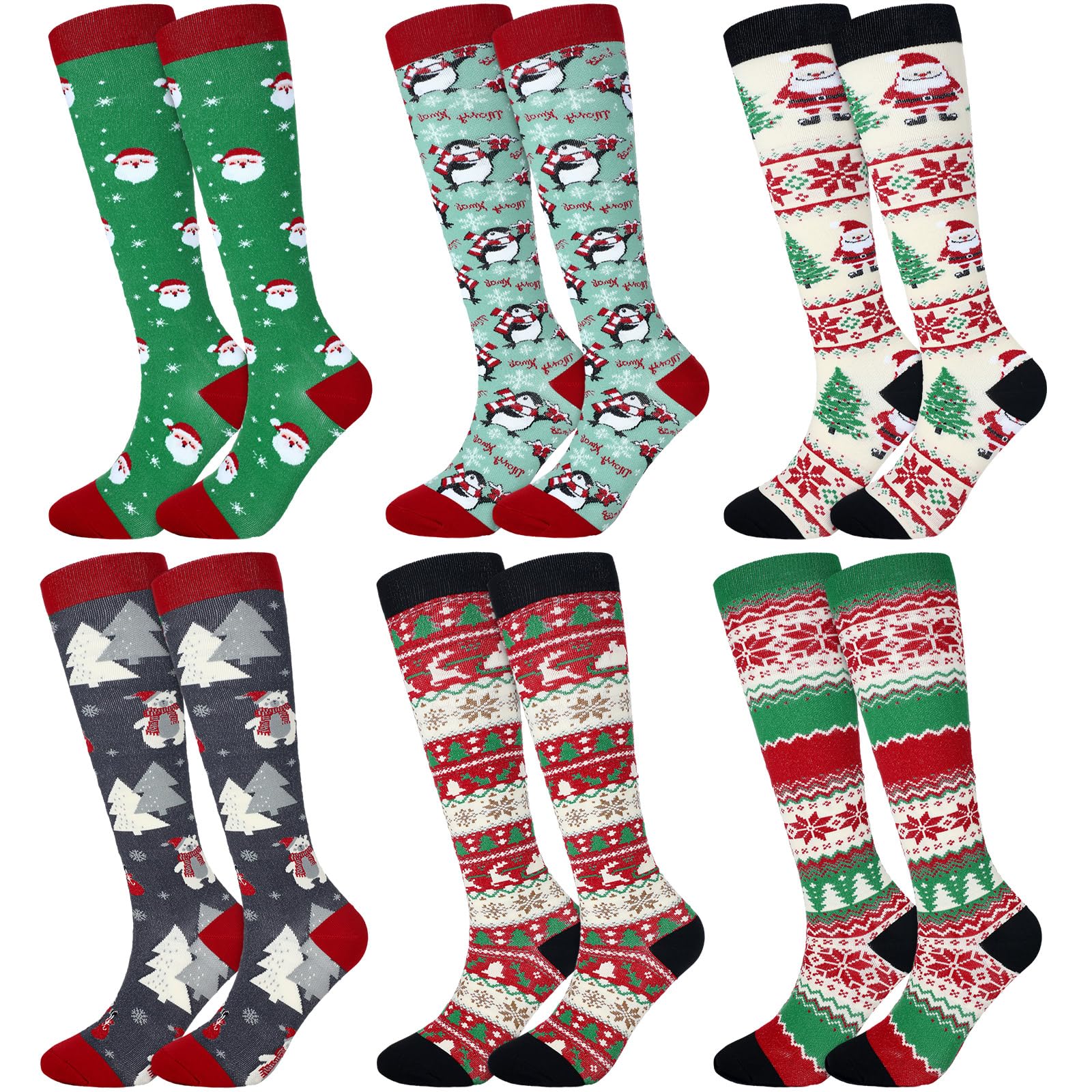 Amazon.com: Croknit 6 Pairs Christmas Compression Socks for Women Men ...