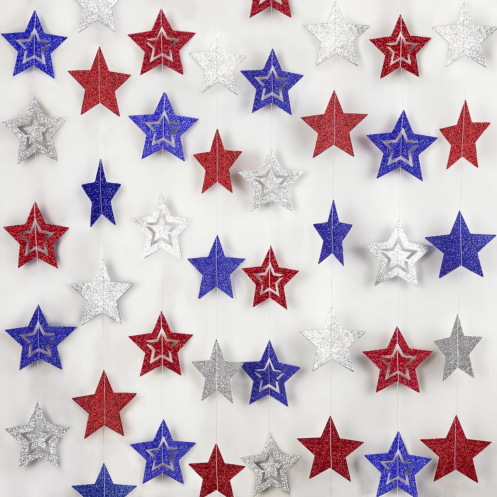 Amazon.com: 8 Pack Patriotic Star Banner Garland - Glitter Red White ...