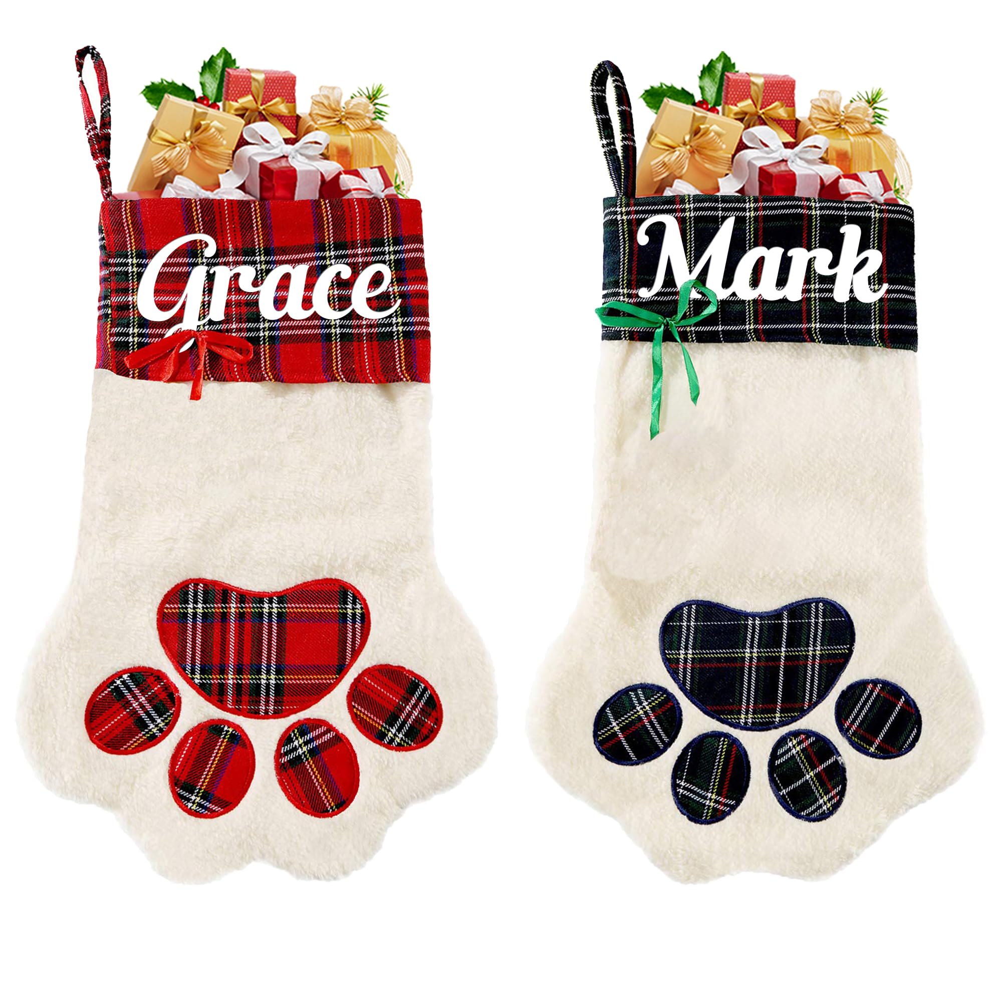 Amazon.com: Idiyfun Personalized Dog Christmas Stocking, Custom Pet Paw ...