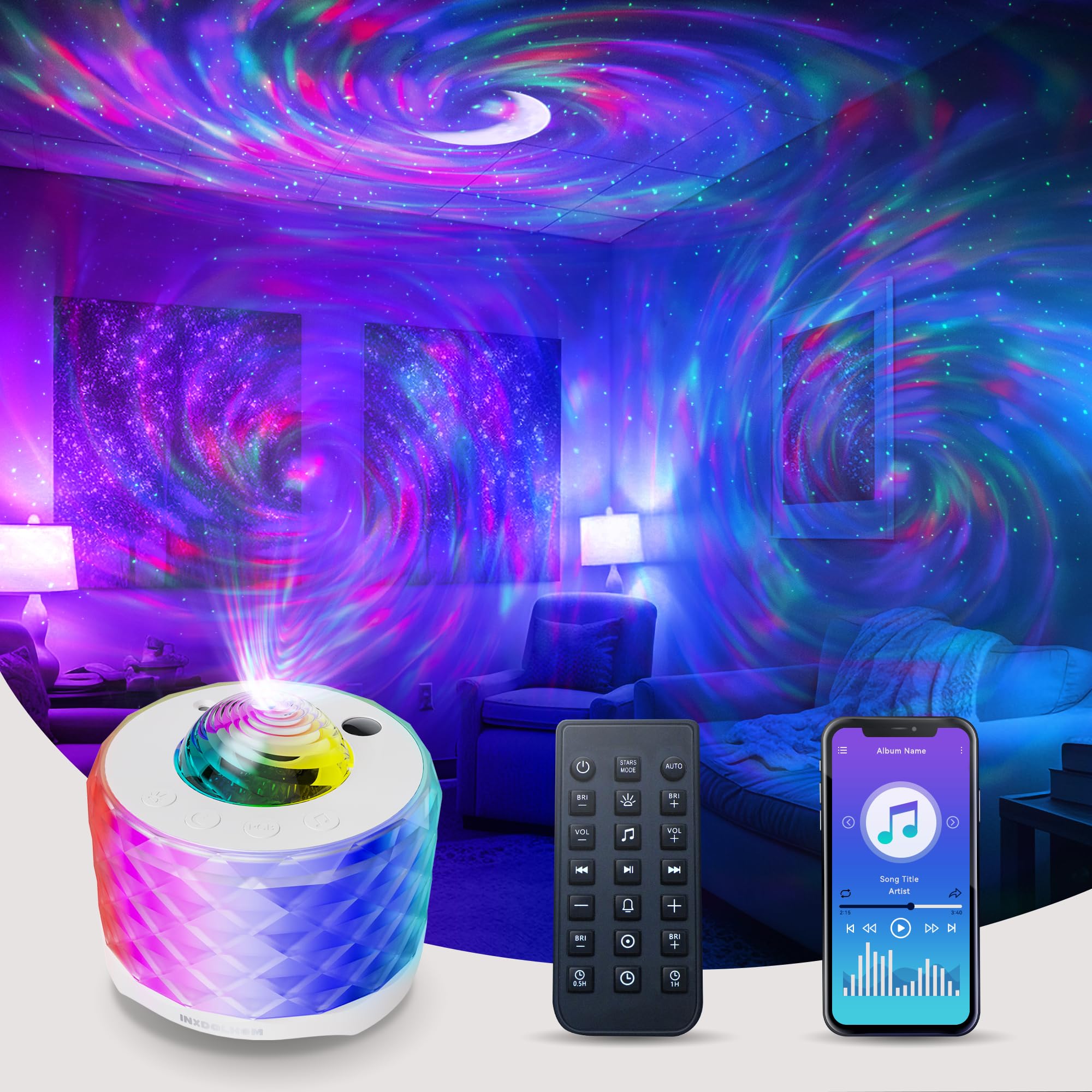 Galaxy Projector, 3 in 1 RGB Music Aurora Projector Night Light with ...