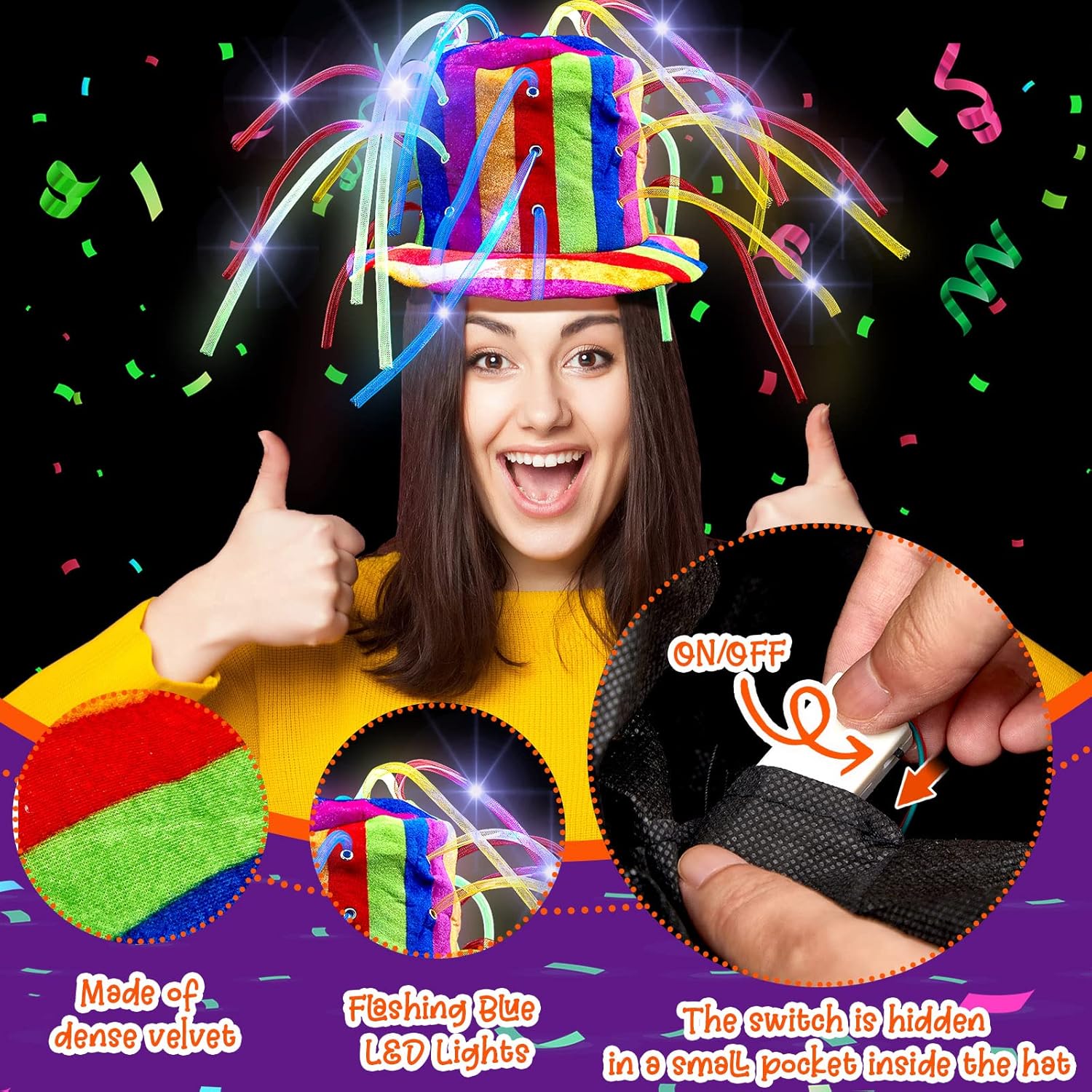 2 Piezas LED Sombrero de Payaso Loco Divertido Sombrero de Mardi Gras ...