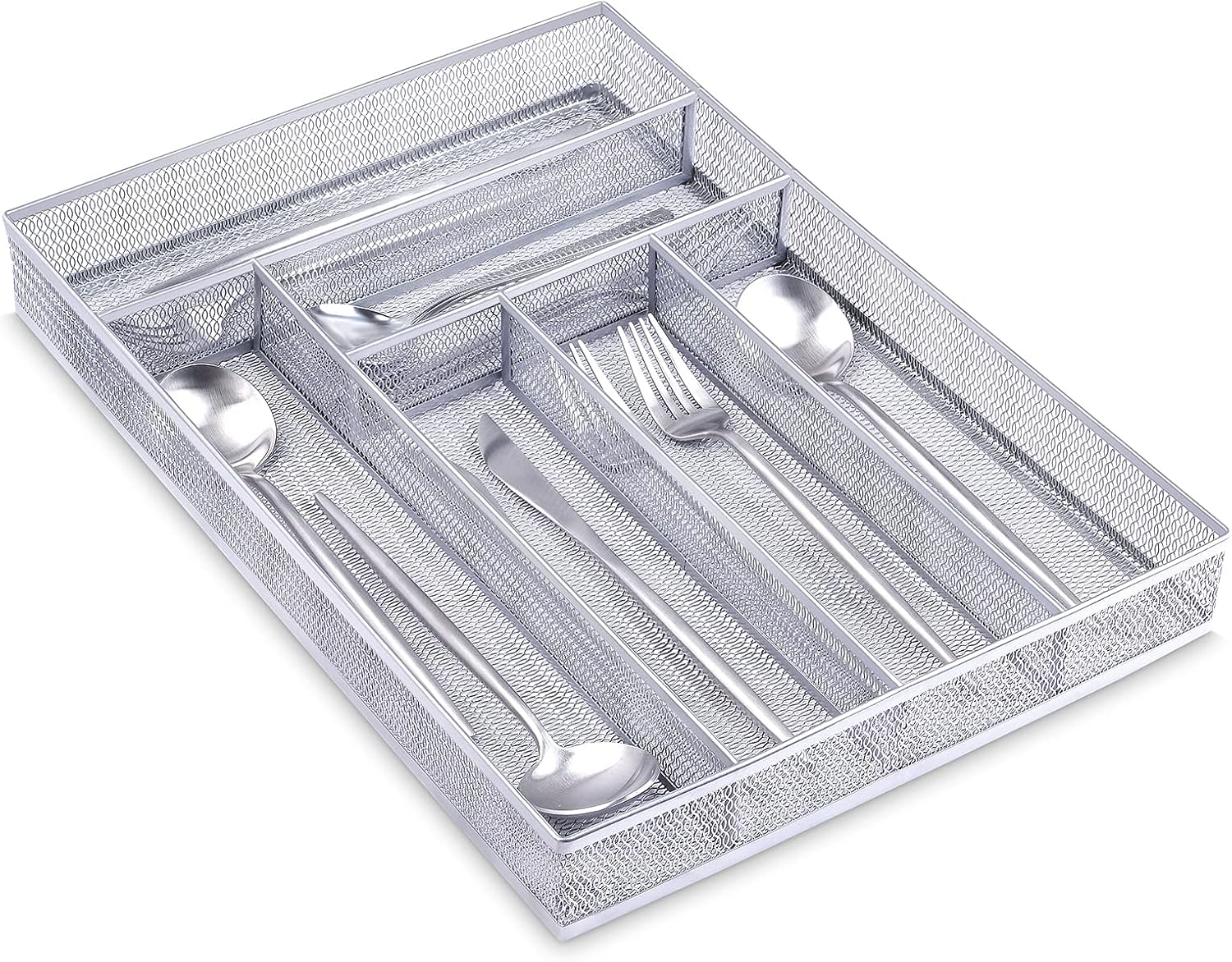 Metal Mesh Kitchen Flatware Organizer Tray 6 Compartments, Silverware ...