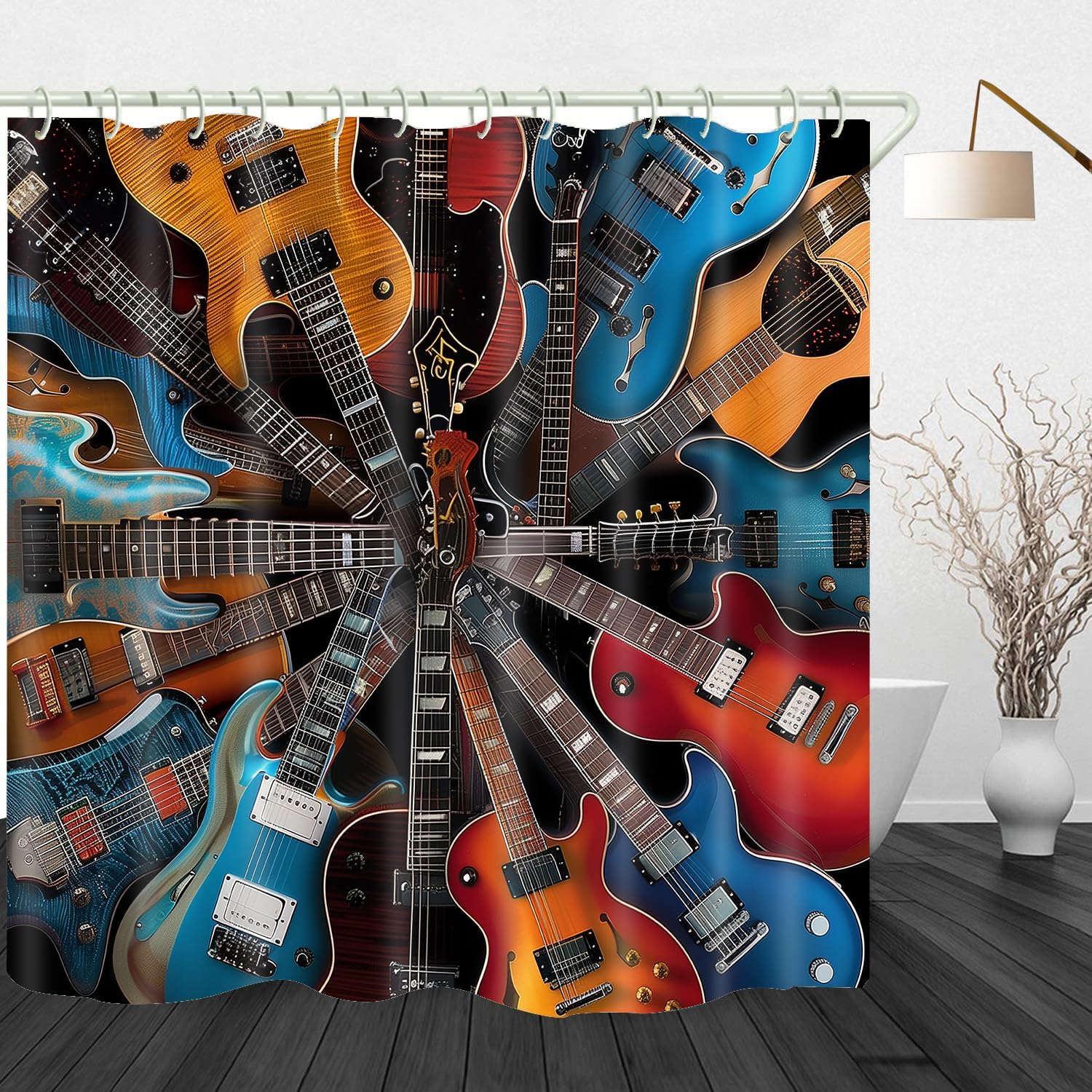 Amazon.com: VANZEV Music Shower Curtain Instruments Kinds of Guitar ...