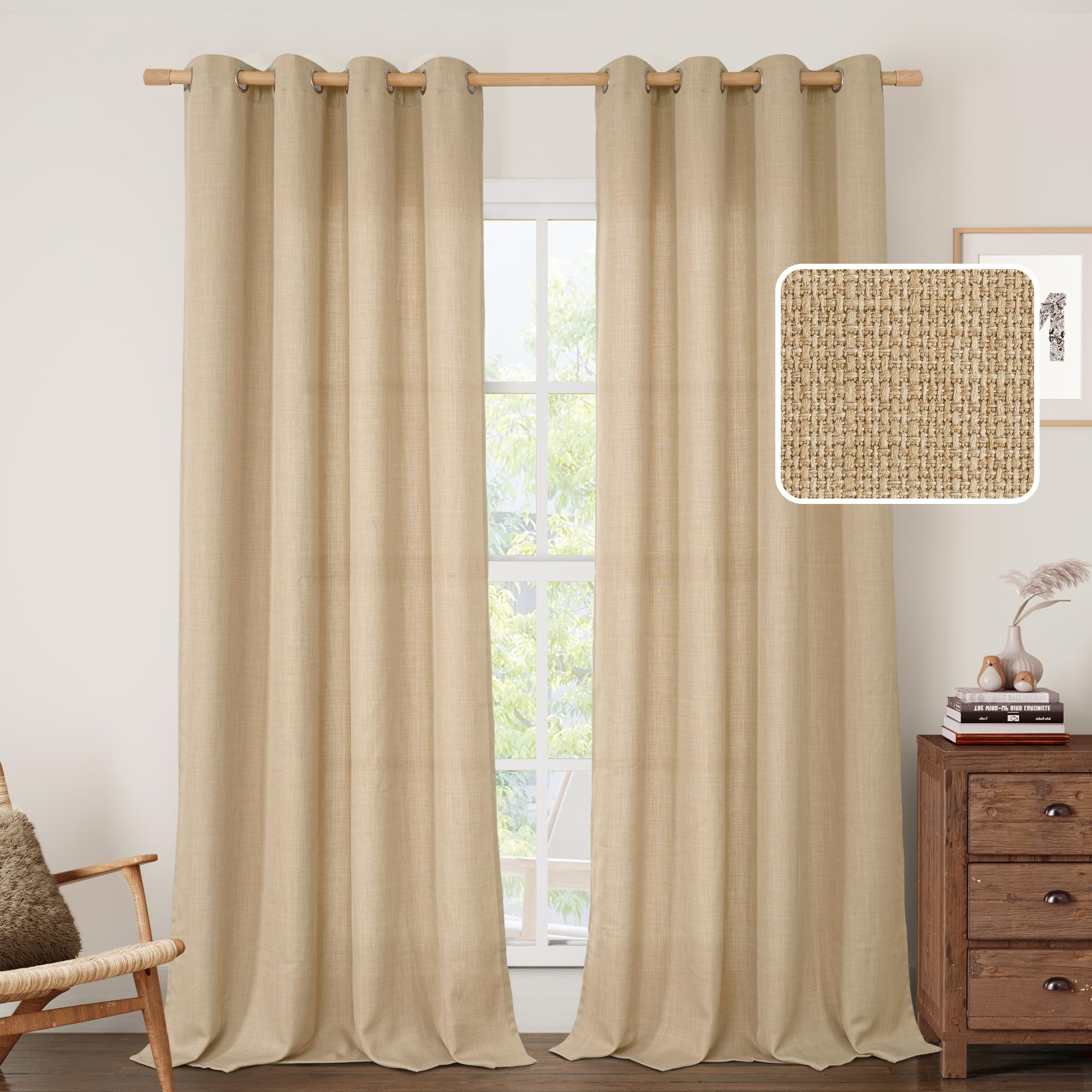 Amazon.com: LAMIT Natural Linen Curtains 95 Inches Long 2 Panels Set ...