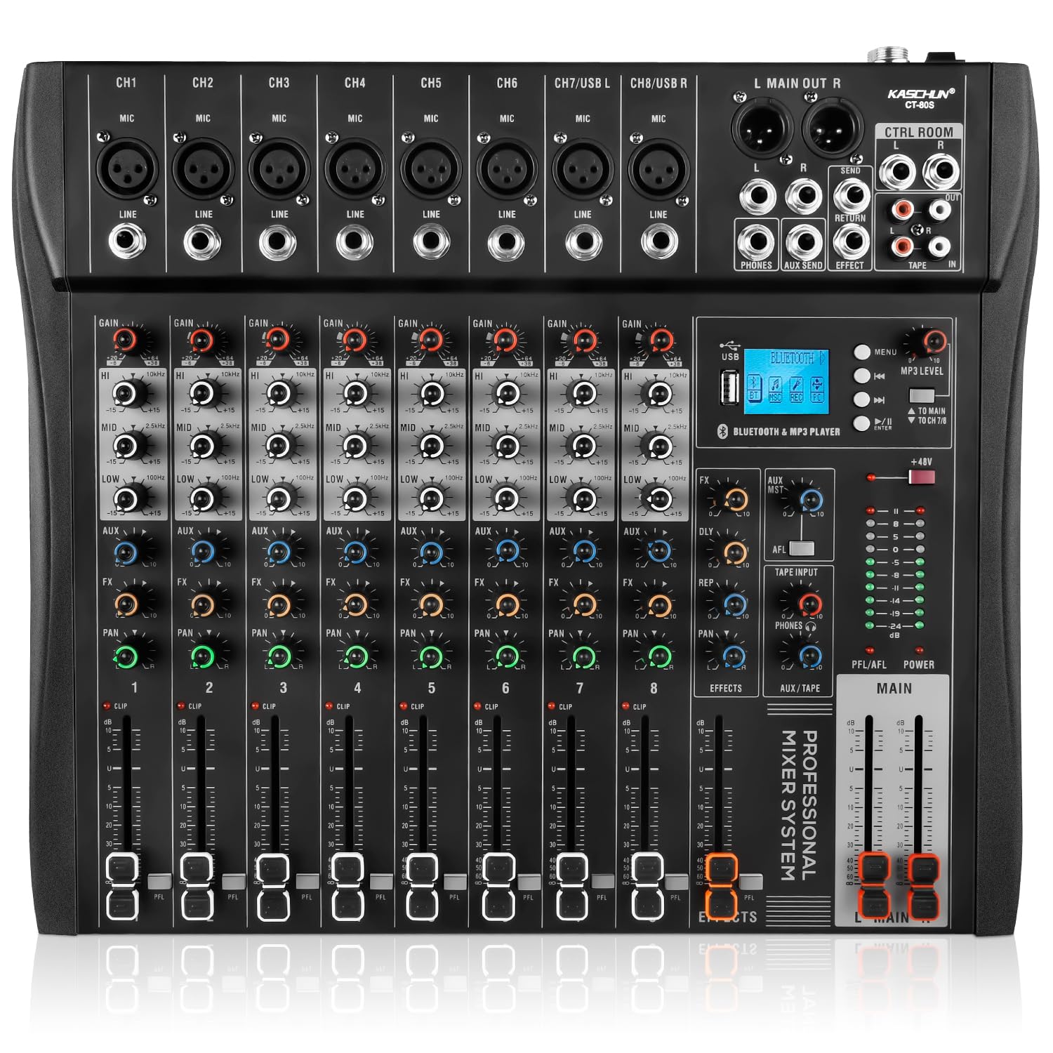 Amazon.com: KASCHUN 8 Channel Professional audio mixer,Audio Mixer,DJ ...