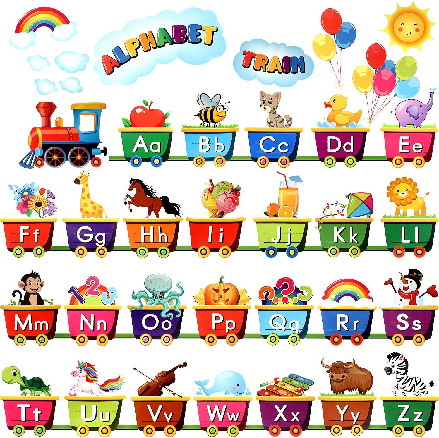 Amazon.com: 37 Pieces Train Alphabet Bulletin Board Display Set, Early ...