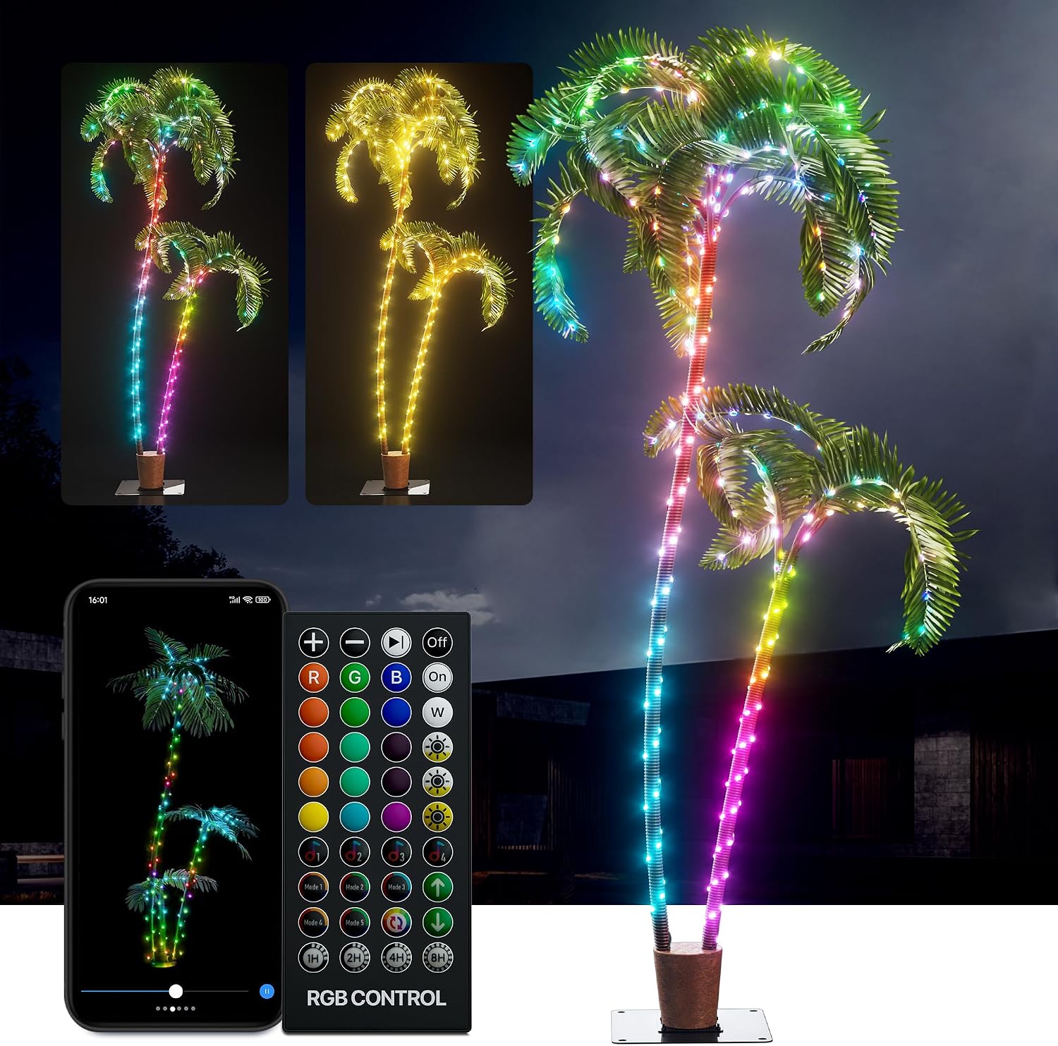 Amazon.com: 7Ft Smart Lighted Palm Tree, DIY 16 Mil Colors Changing ...