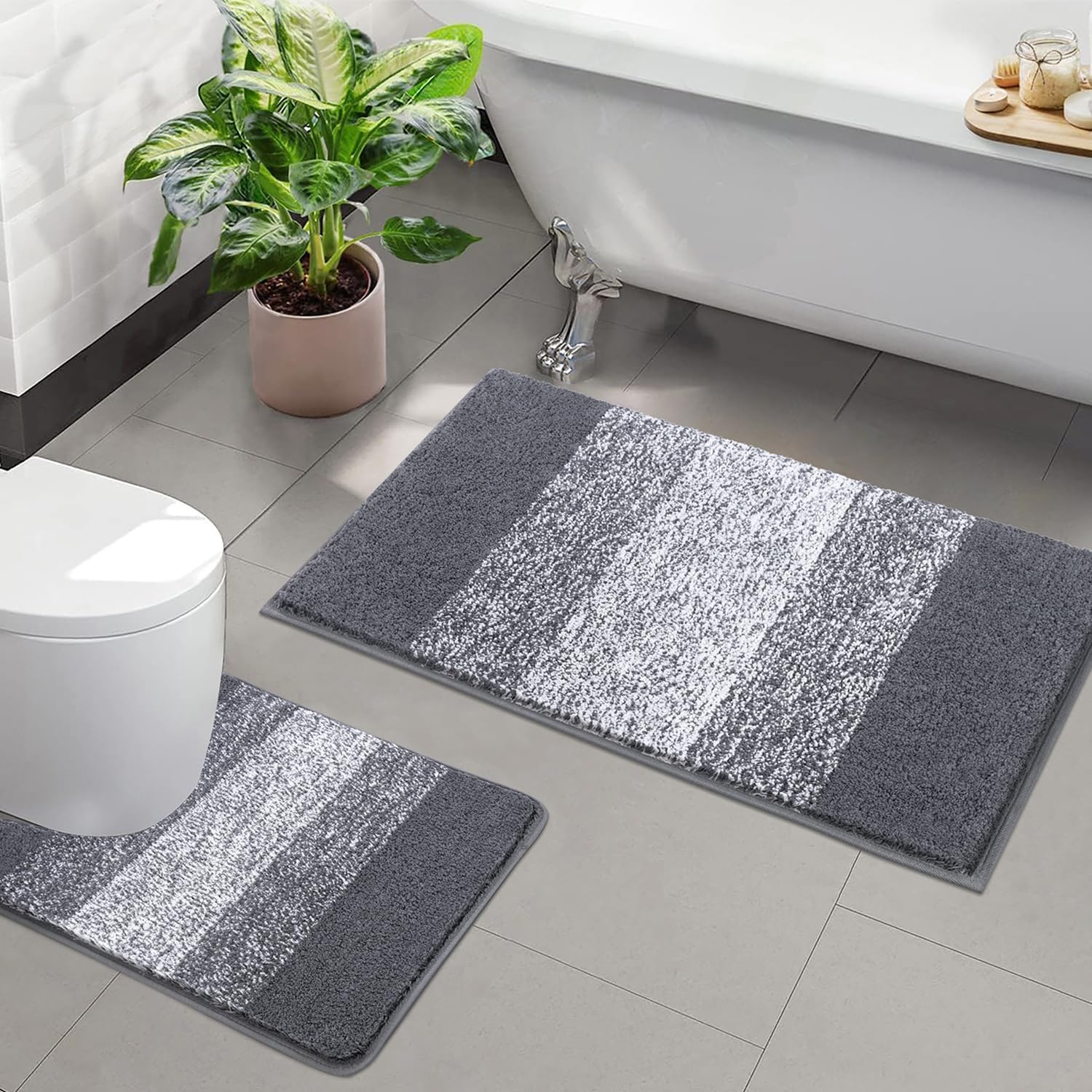 La Maison Bathroom Rug Set 2 Piece Hex Stripe Ombre Non Slip Bath Mat ...