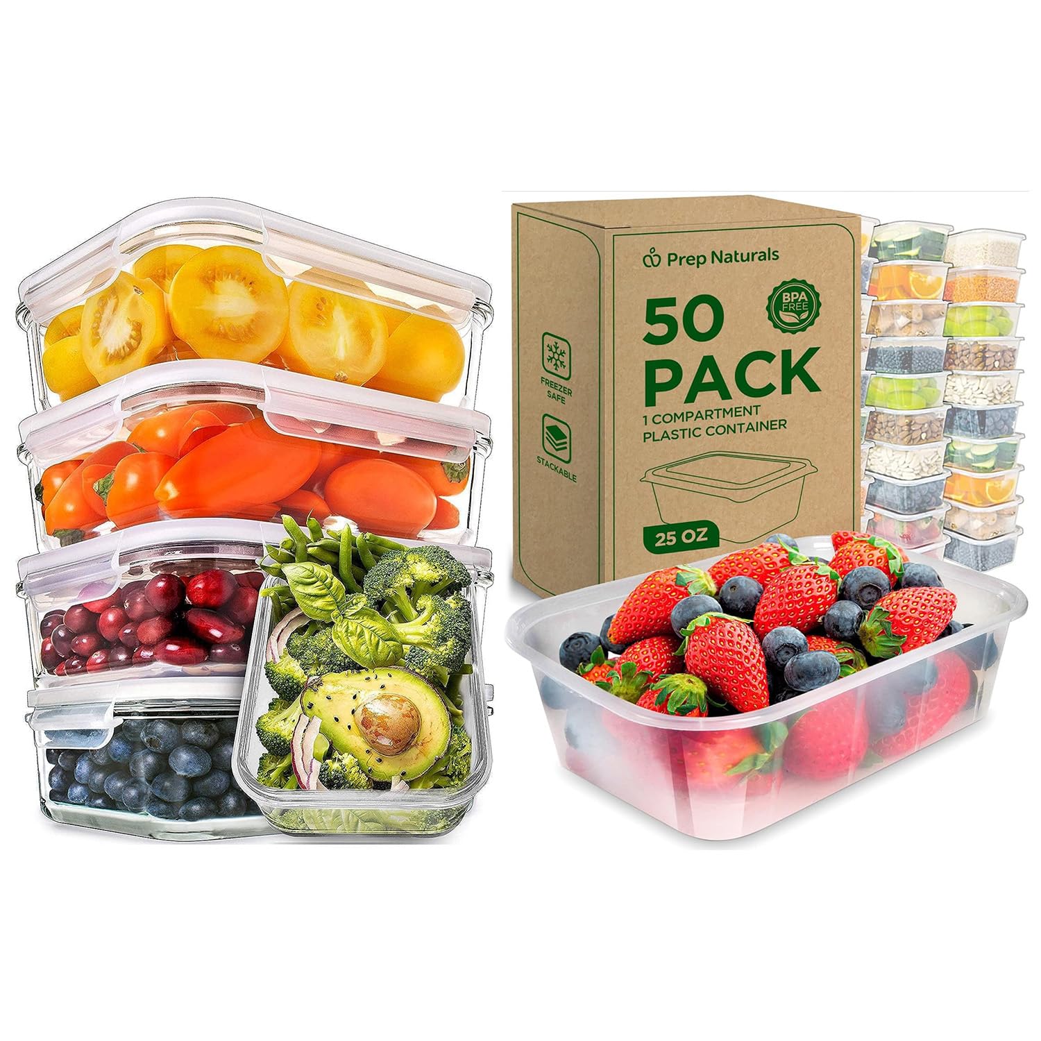 Amazon.com: PrepNaturals 5 Pack Glass Container (30oz) + 50 Pack ...