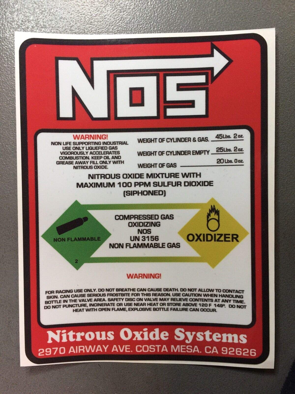 NO W NOS NITROUS OXIDE BOTTLE LABEL STICKER DECAL THE BEST QUALITY C $2 ...