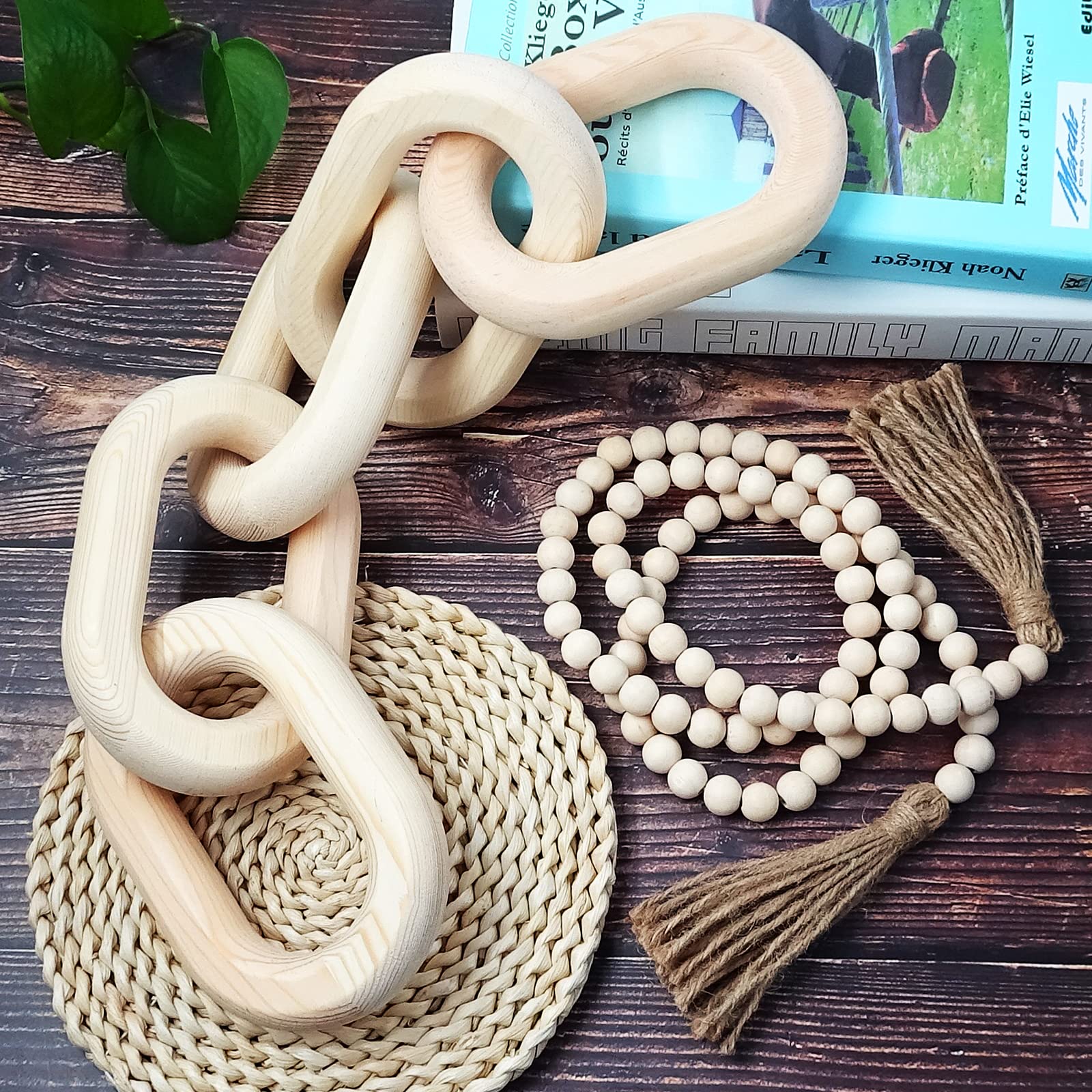 Decorative Wood Chain Link Farmhouse Aesthetic - Wood Bead Garland with ...