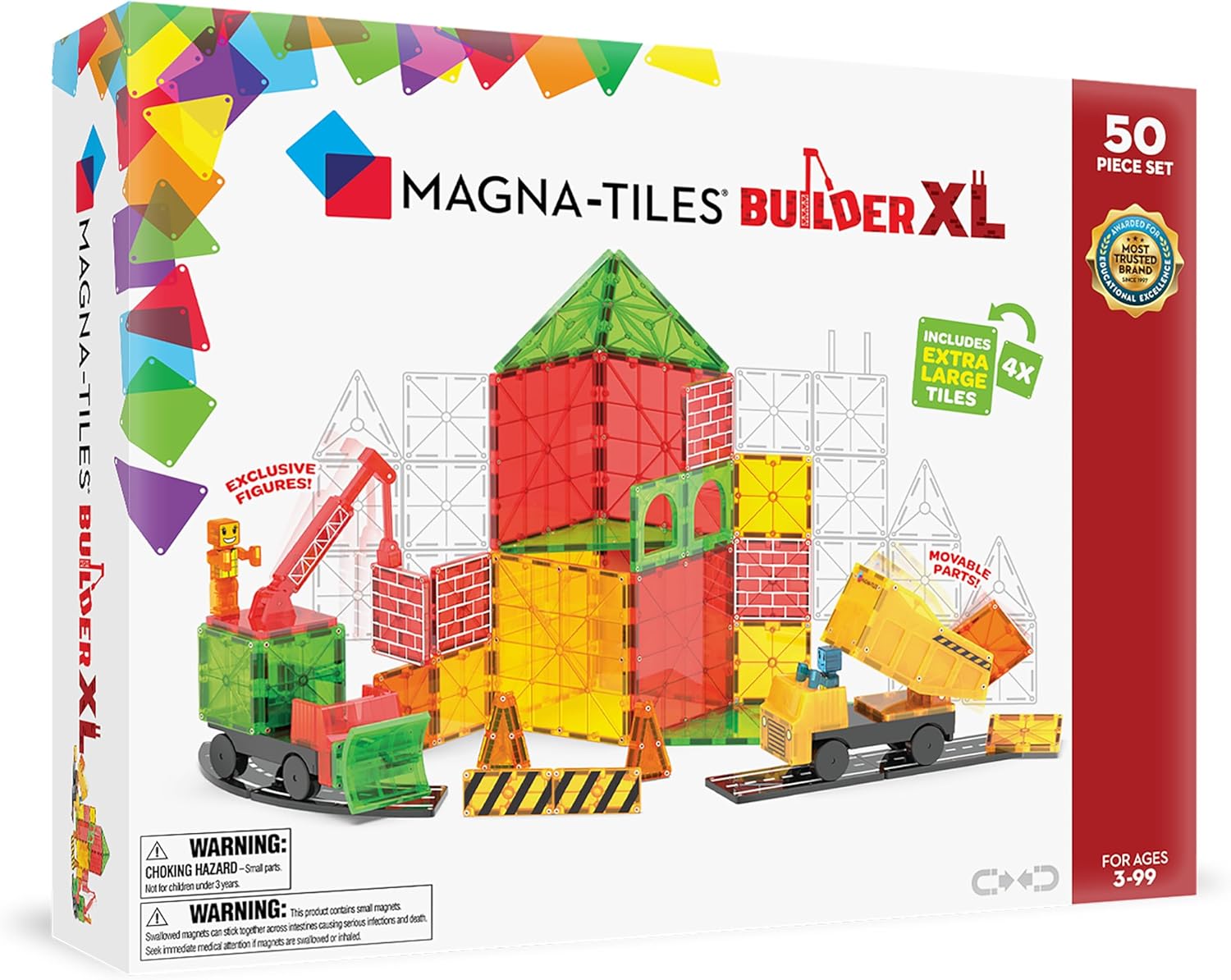 Amazon.com: Magna-Tiles Builder XL 50-Piece Magnetic Construction Set ...