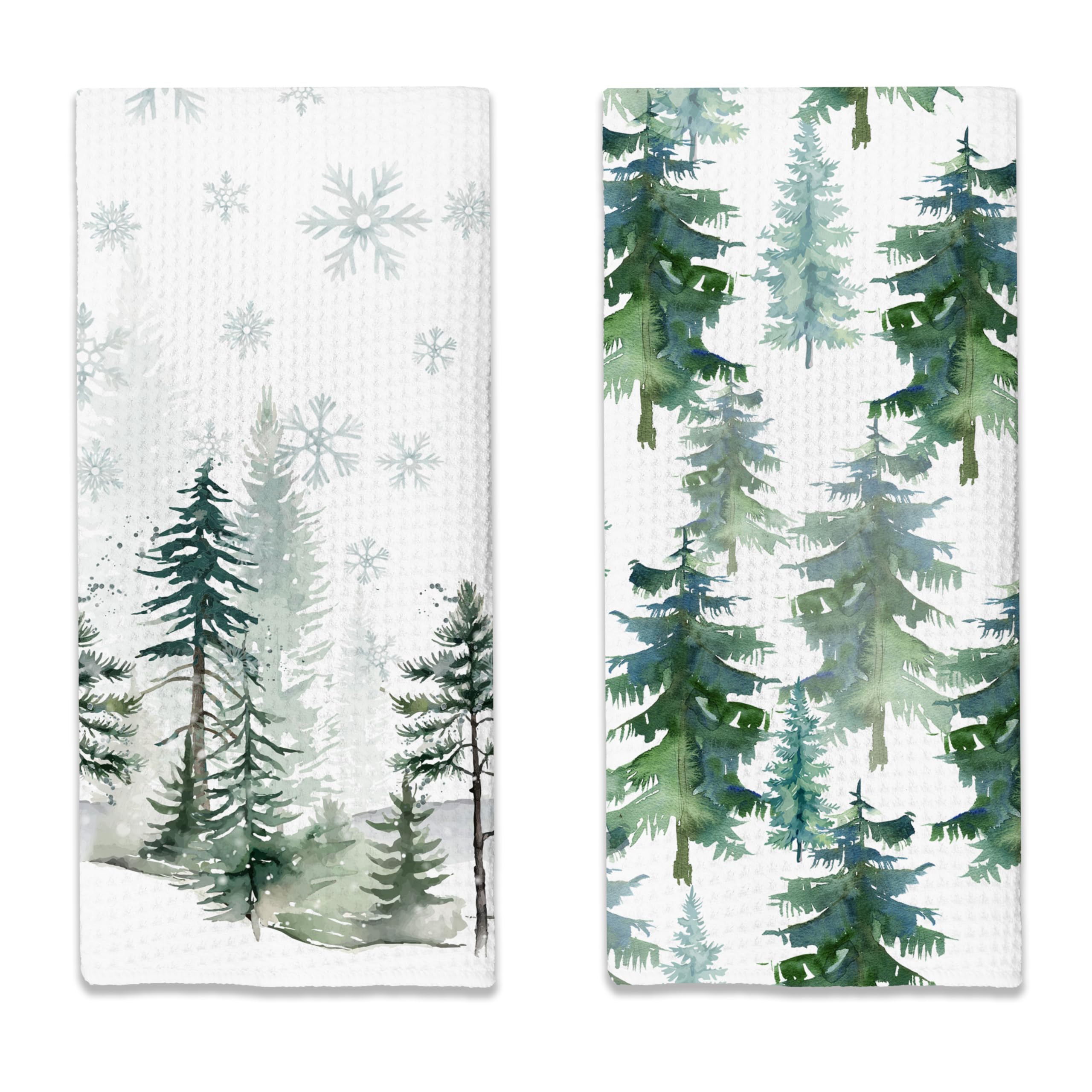Amazon.com: KGHYT Winter Decor Green Tree Snow Christmas Kitchen Towels ...