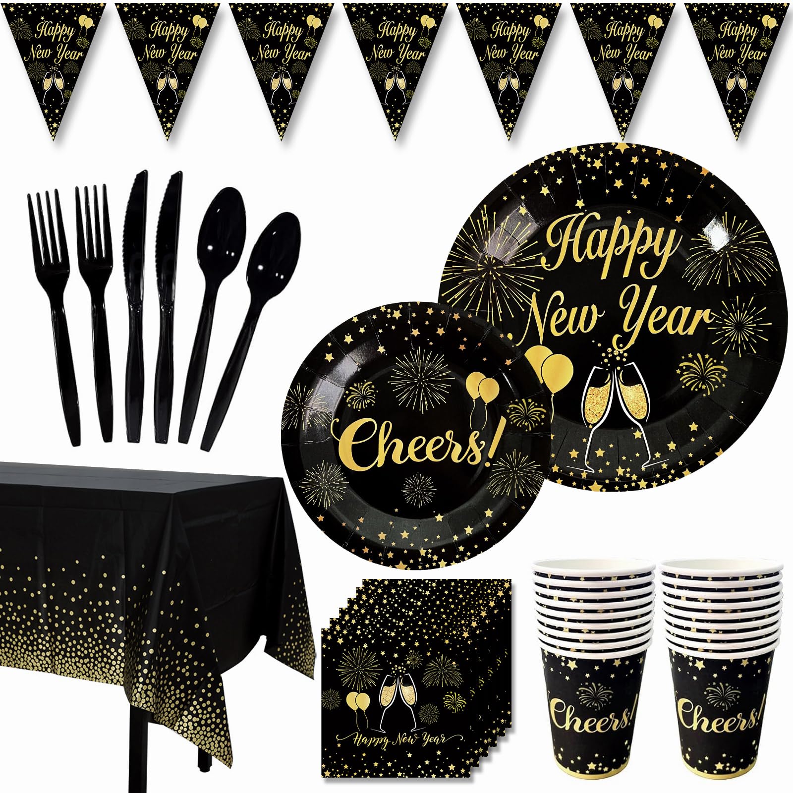 Amazon.com: Rainmae New Years Party Supplies, 2025 Black and Gold New ...