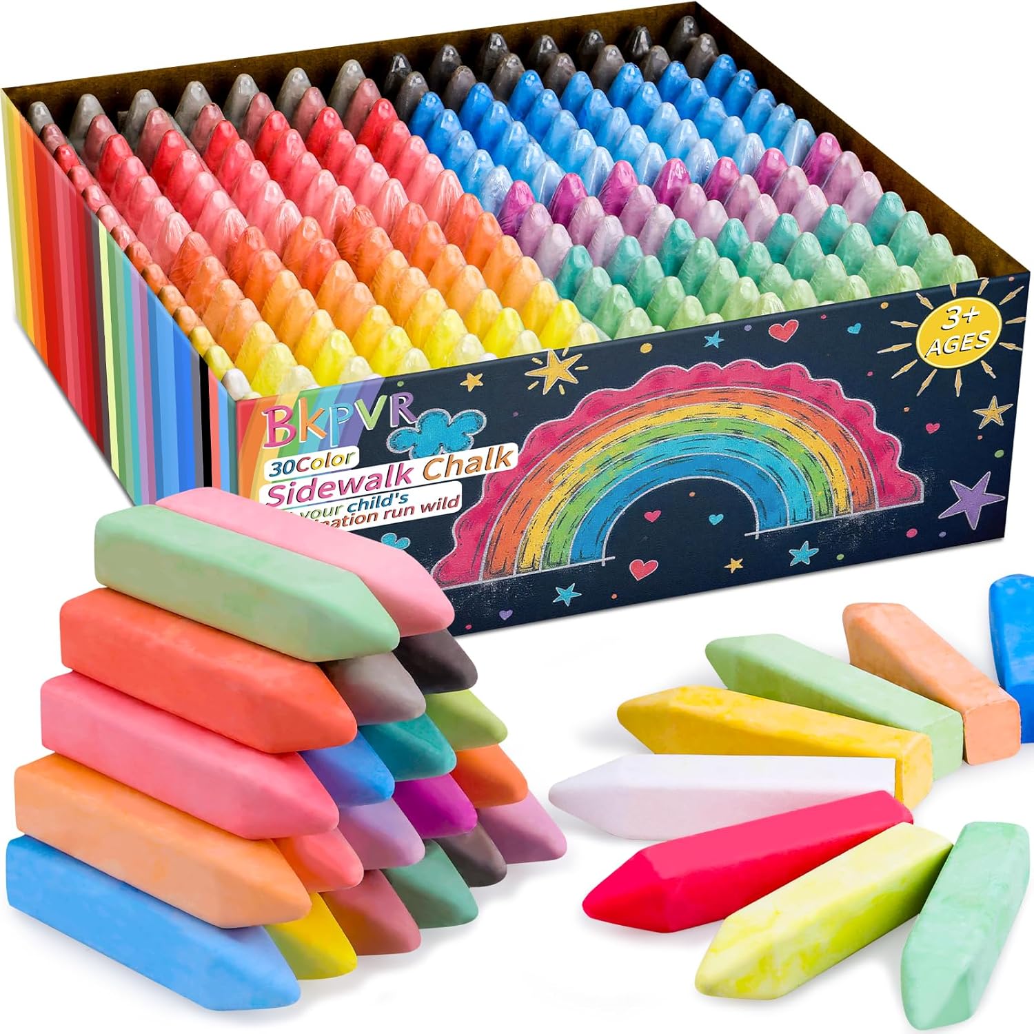 Amazon.com: 150 Pcs Jumbo Sidewalk Chalk Set for Kids 30 Colors, Cone ...