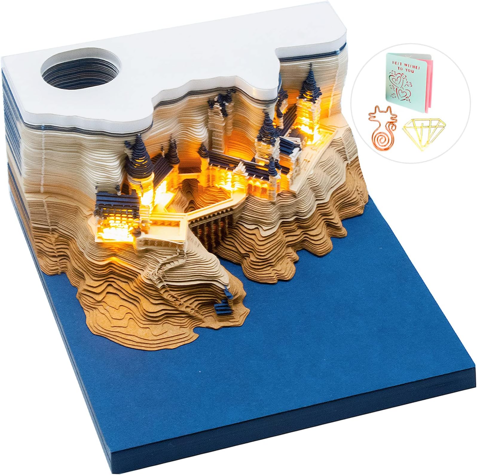 Amazon.com : 3D memo Pads Paper Art with Light, Castle Stick Notes ...