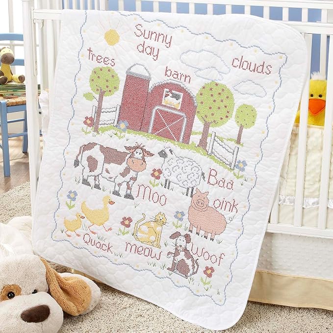 Amazon.com: Herrschners Pre-Quilted Barnyard Baby Quilt Stamped Cross ...