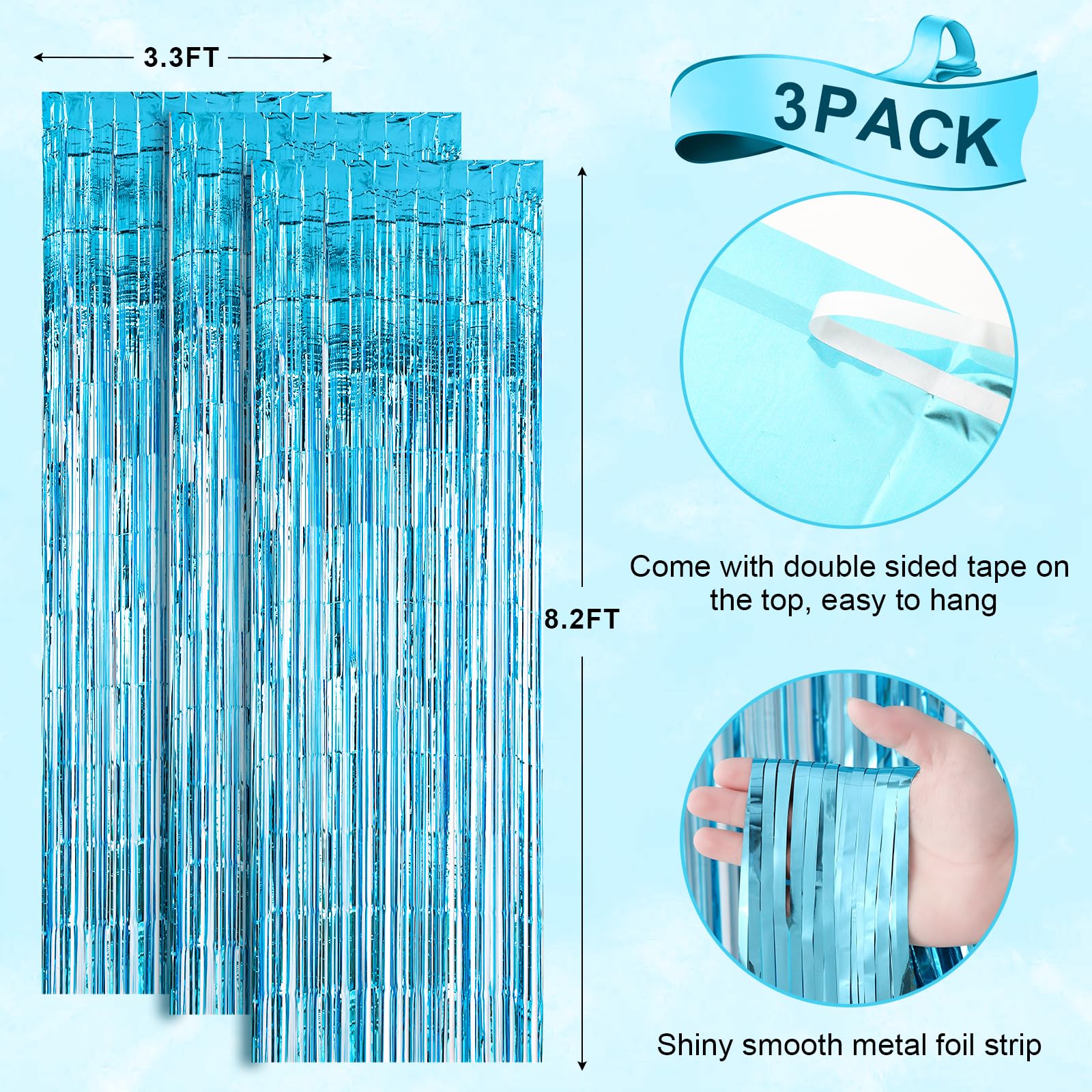 Snapklik.com : Voircoloria 3 Pack 33x82 Feet Light Blue Foil Fringe ...