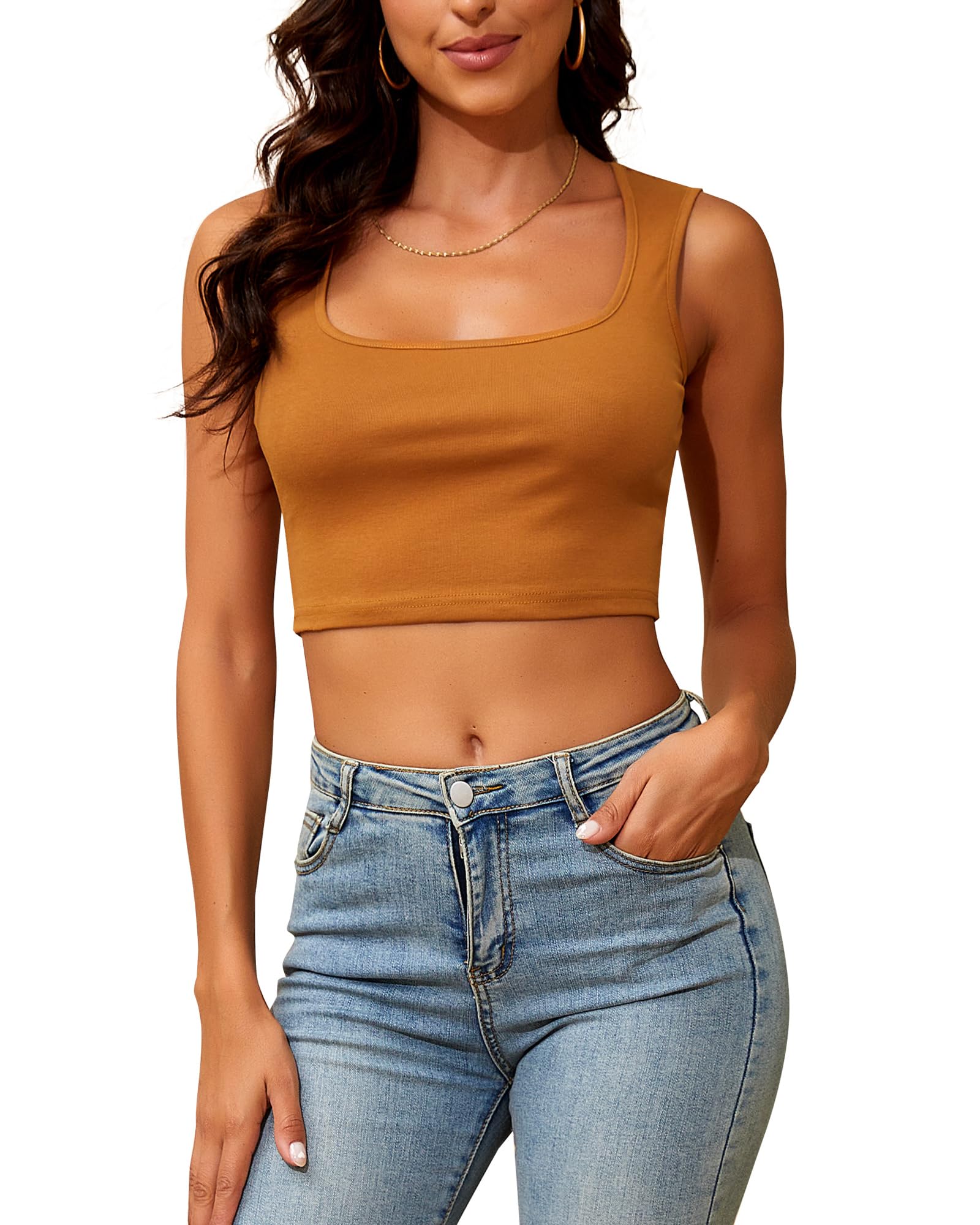 Women Cropped Tank Tops Square Neck Strap Fitted Sexy Cute Trendy ...