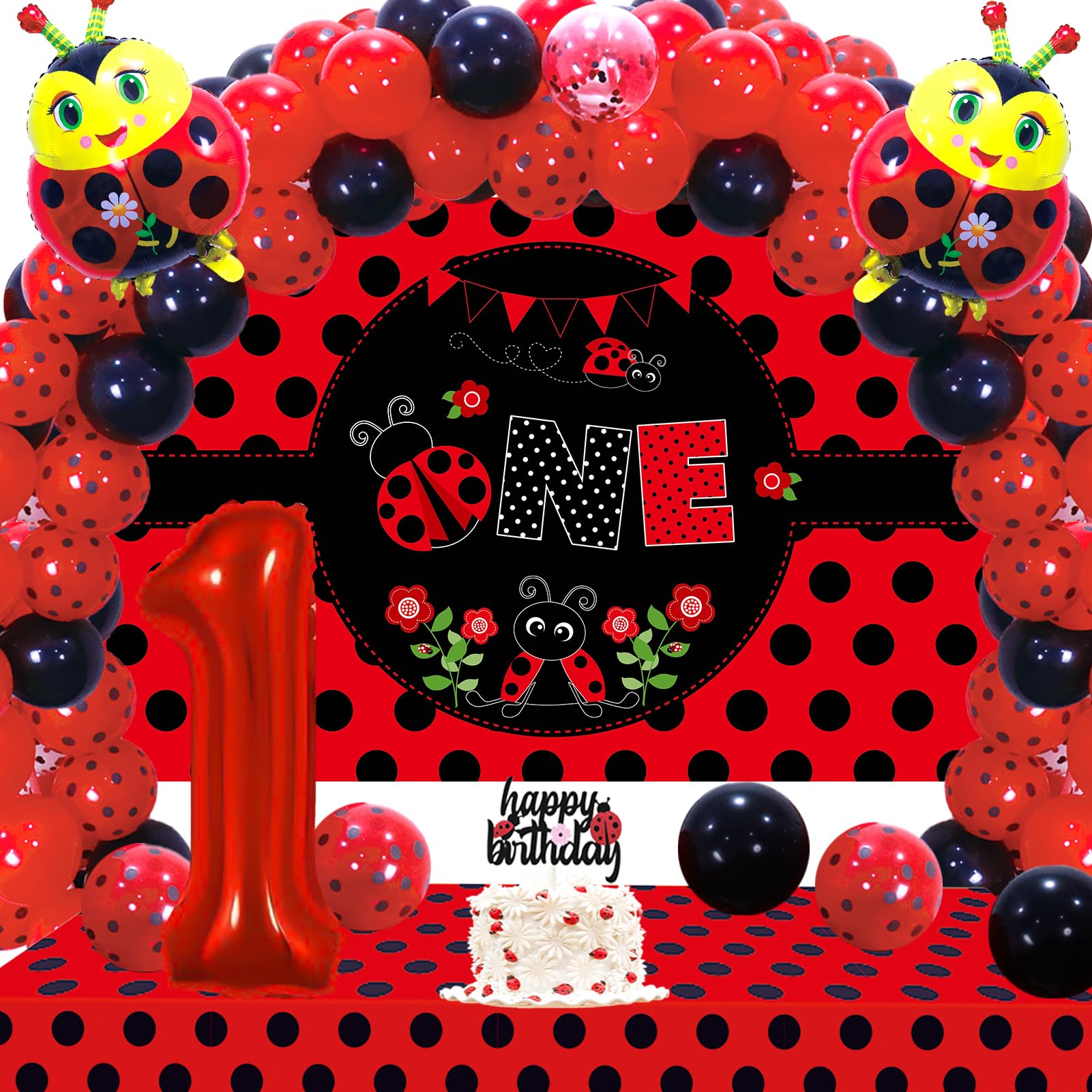 Amazon.com: Vlipoeasn 70 Pcs Ladybug Theme 1st Birthday Party ...