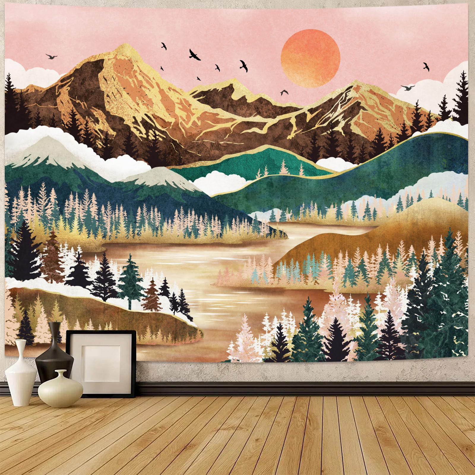 Amazon.com: Neasow Mountain Tapestry, Nature Forest Tree Lake Landscape ...