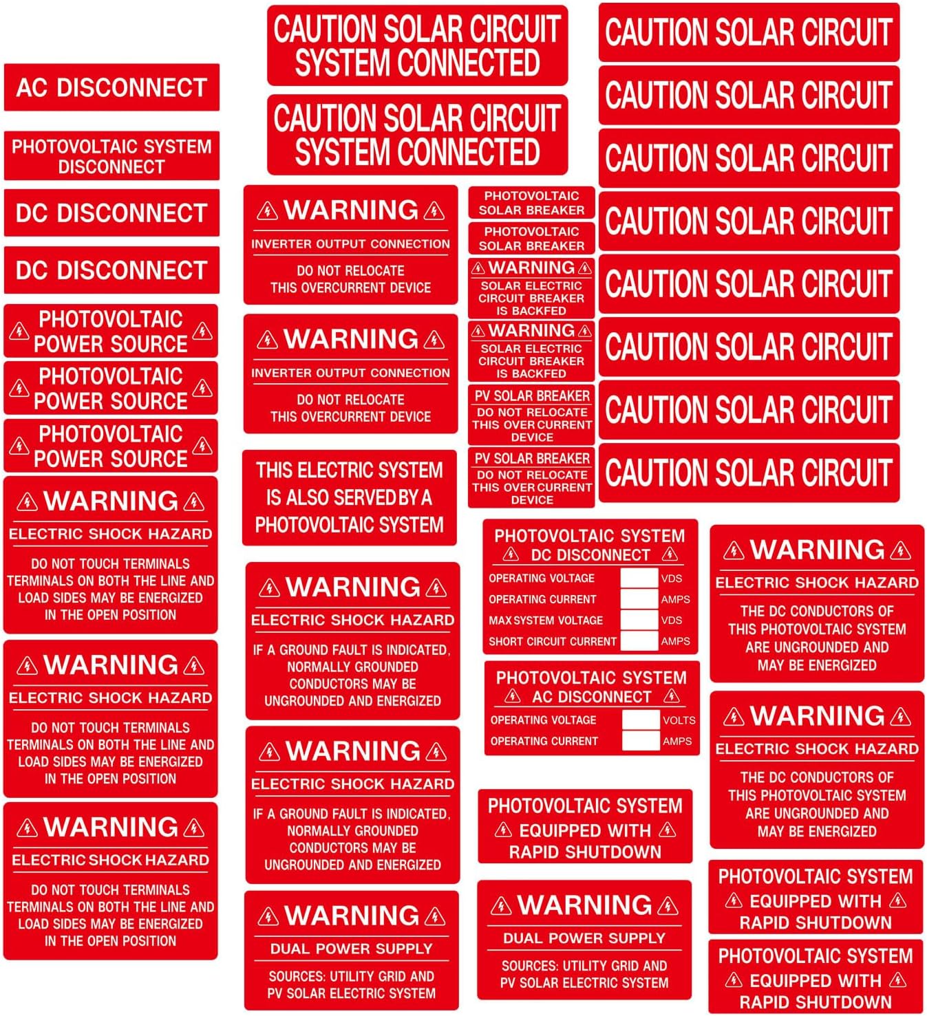 Amazon.com: 62 Pack Premium Solar PV System Labels - UV Resistant, NEC ...