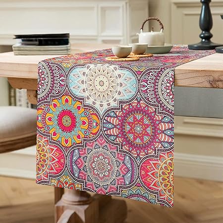 Runner da Tavola Boho Stile Vintage Rosso Primaverile Moderno Lavabile ...